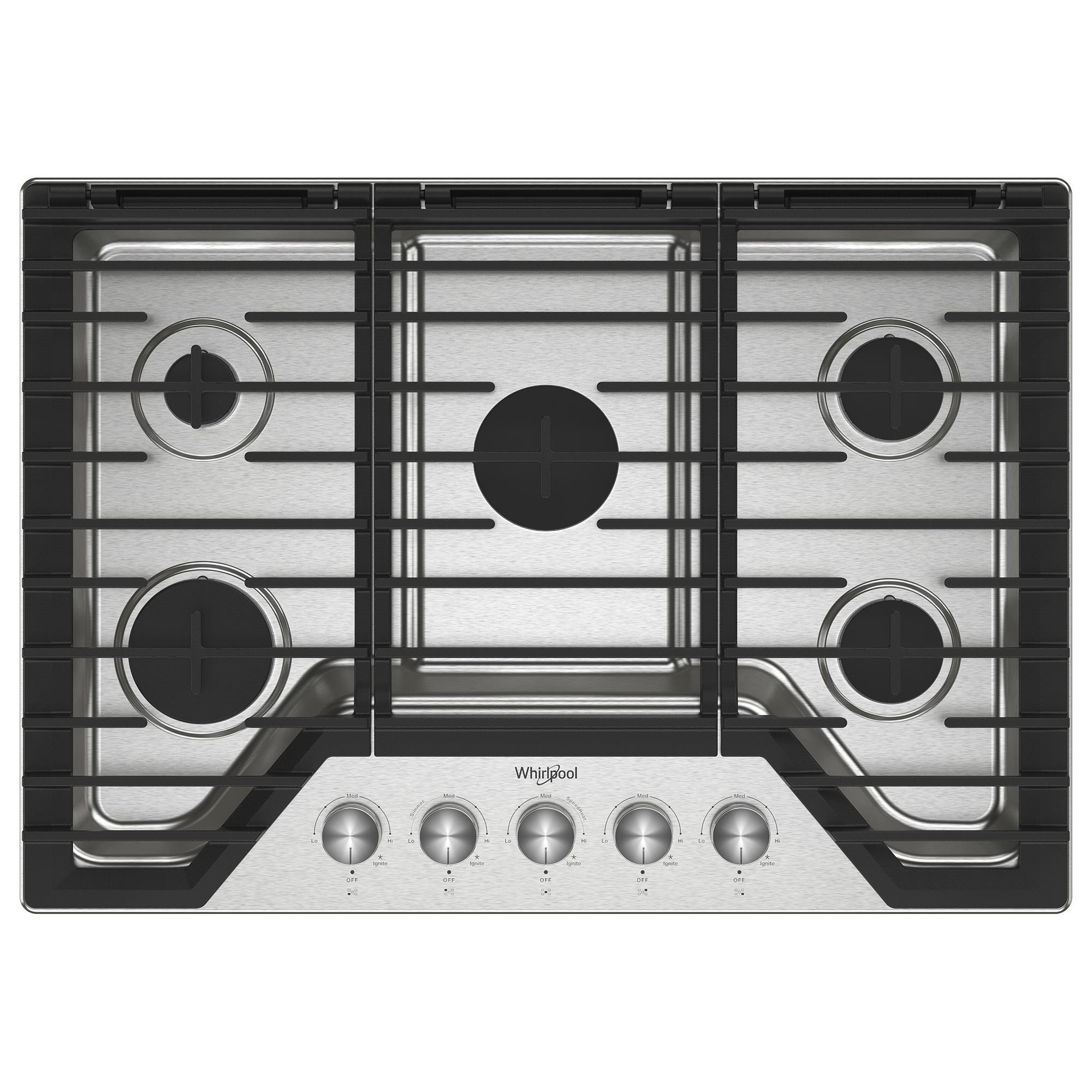 Whirlpool 30" Gas Cooktop with 5 Burner in Stainless Steel