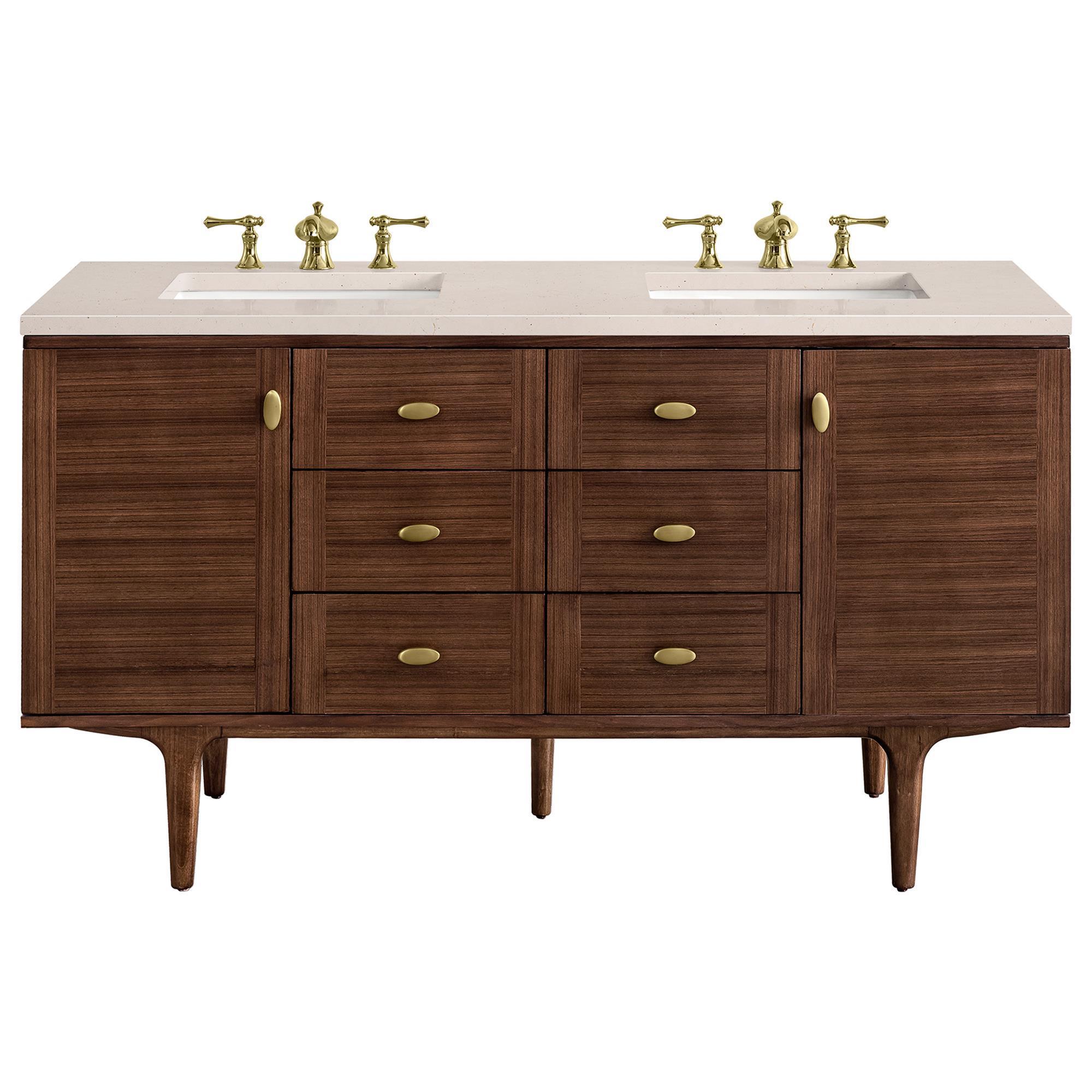 James Martin Vanities Amberly 60" Double Bathroom Vanity in Walnut with 3 cm Eternal Marfil ...