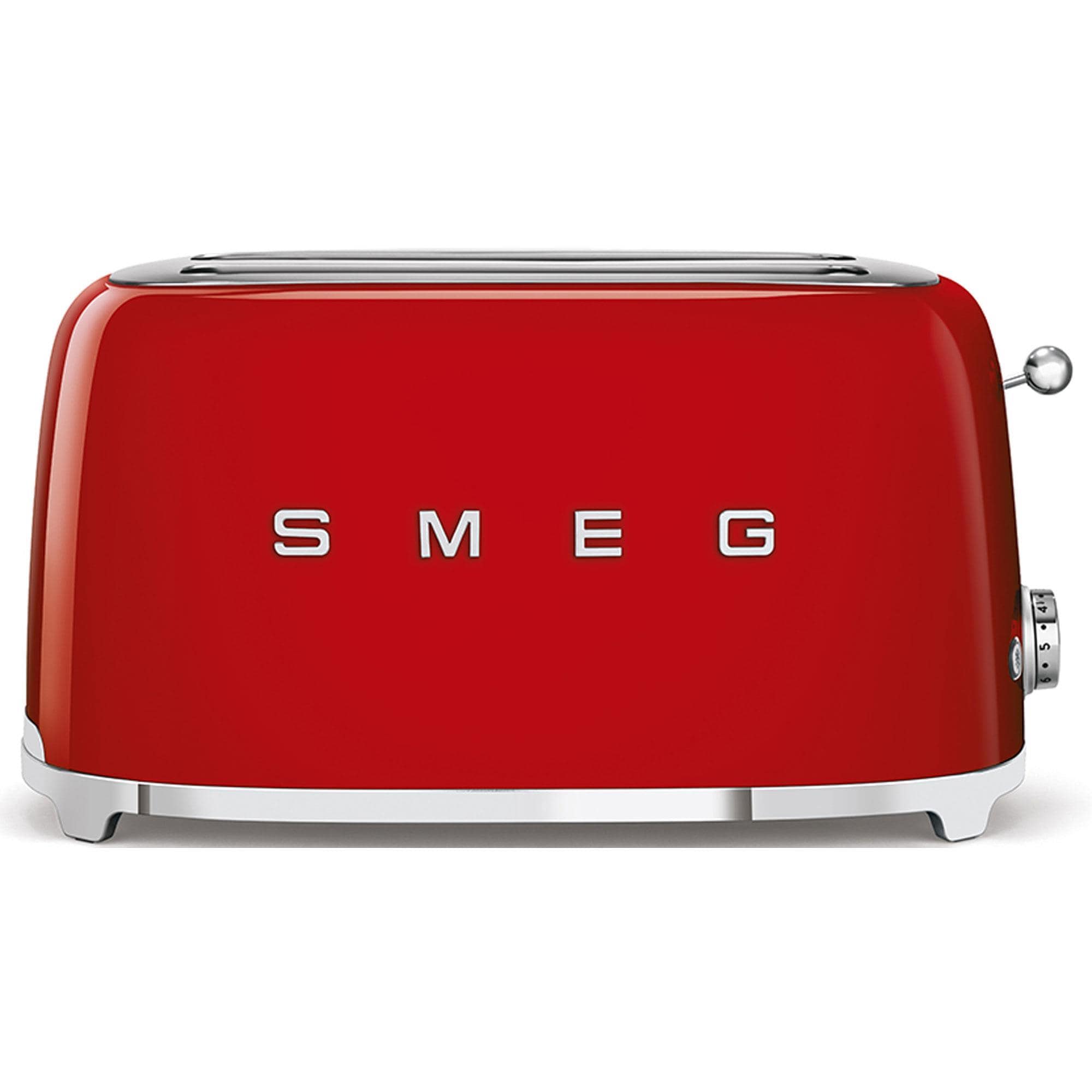 SMEG 4-Slice Retro Style Toaster in Red and Stainless Steel