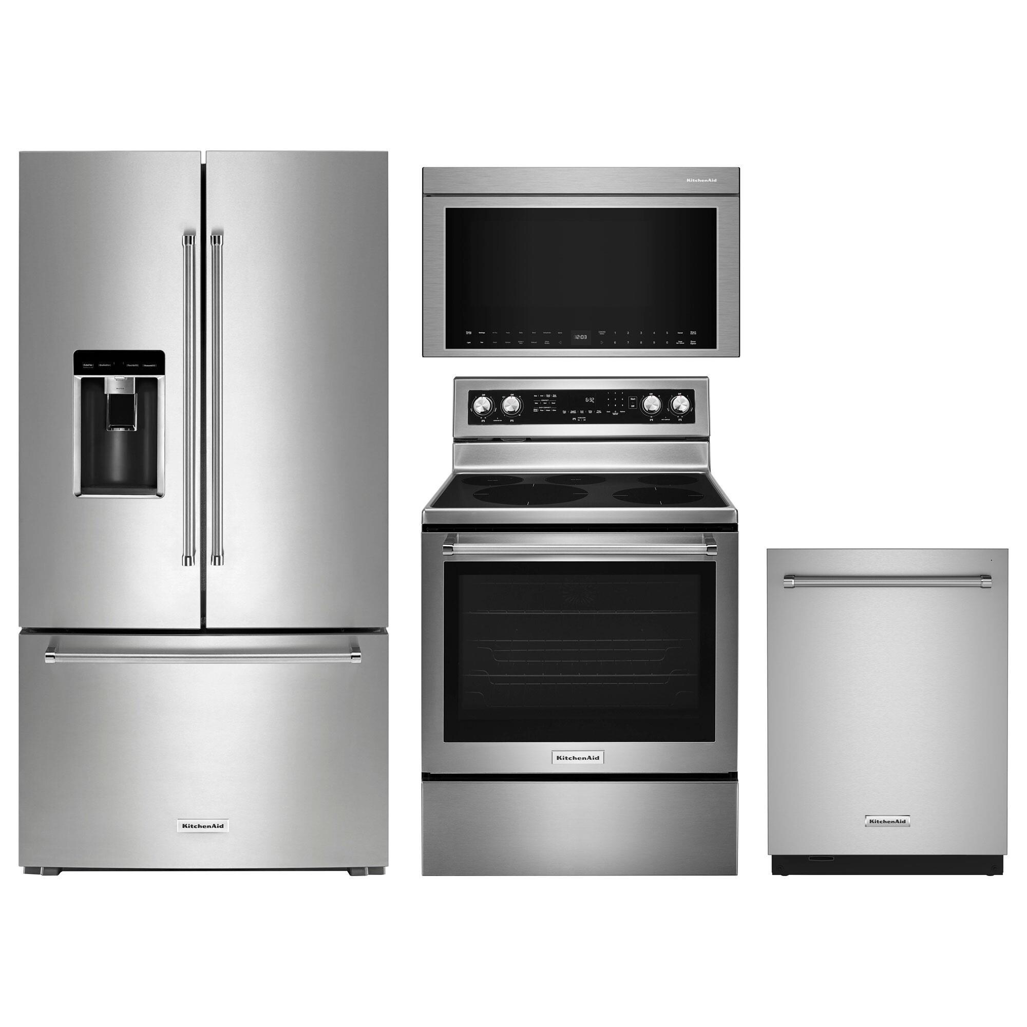 KitchenAid 4pc Kitchen Package with Refrigerator, Range, Microwave, and ...