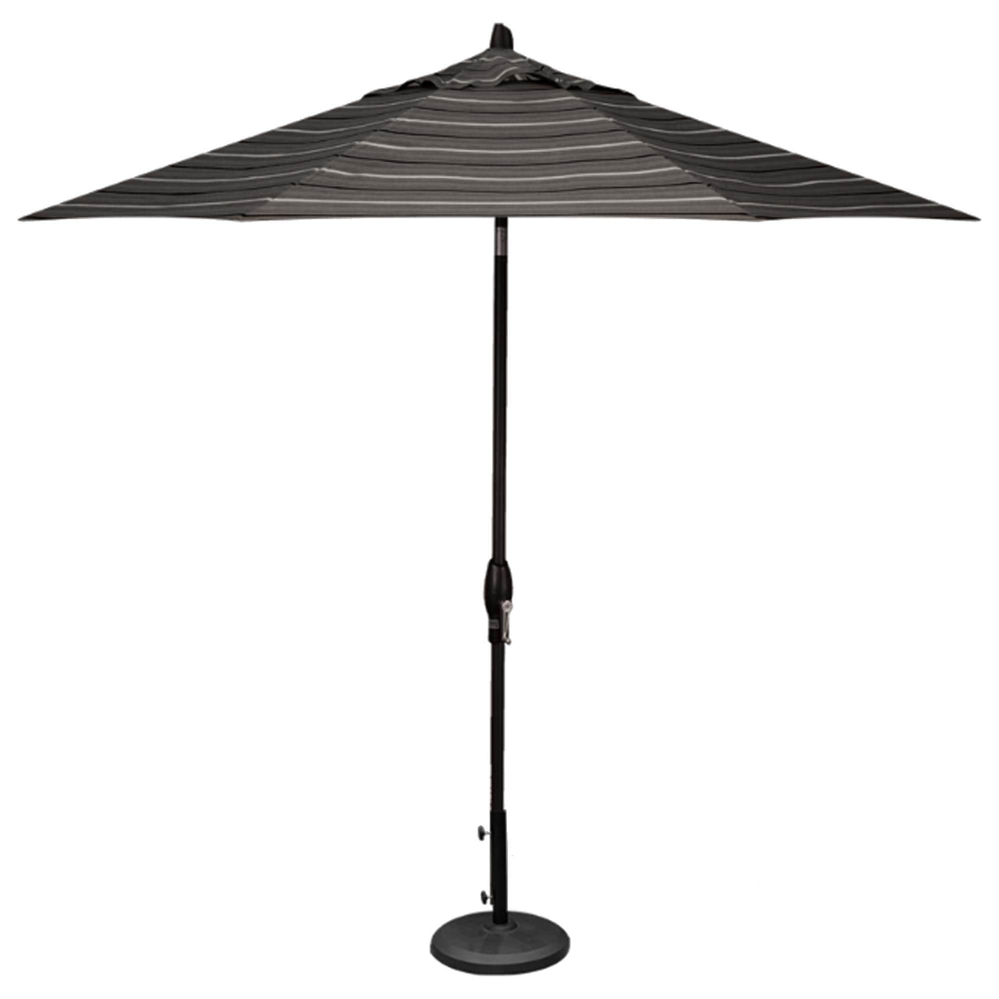 Treasure Garden 9' Umbrella with Black Base in Harper Steel Stripe