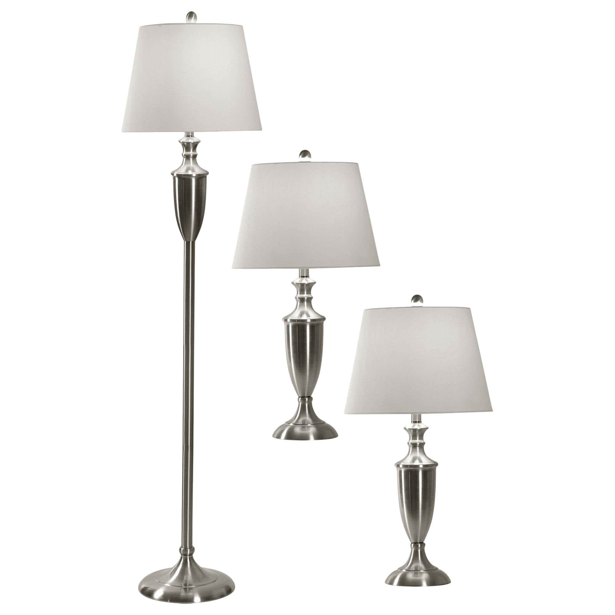 Flair Industries Floor and Table Lamp Set in Brushed Steel (Set of 3)