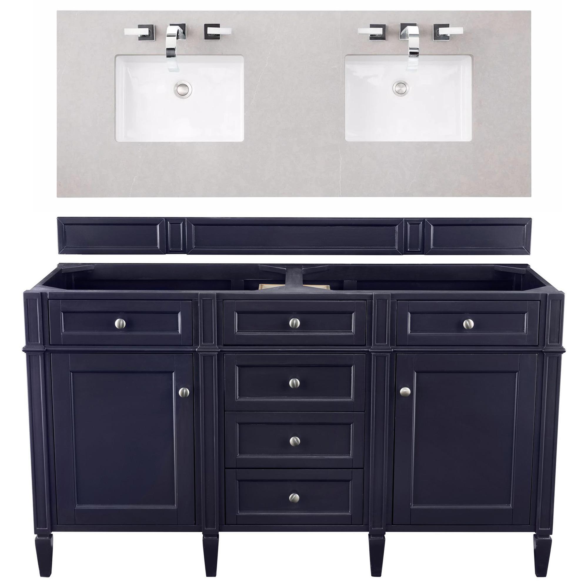 James Martin Brittany 60" Double Bathroom Vanity in Victory Blue with 3 ...