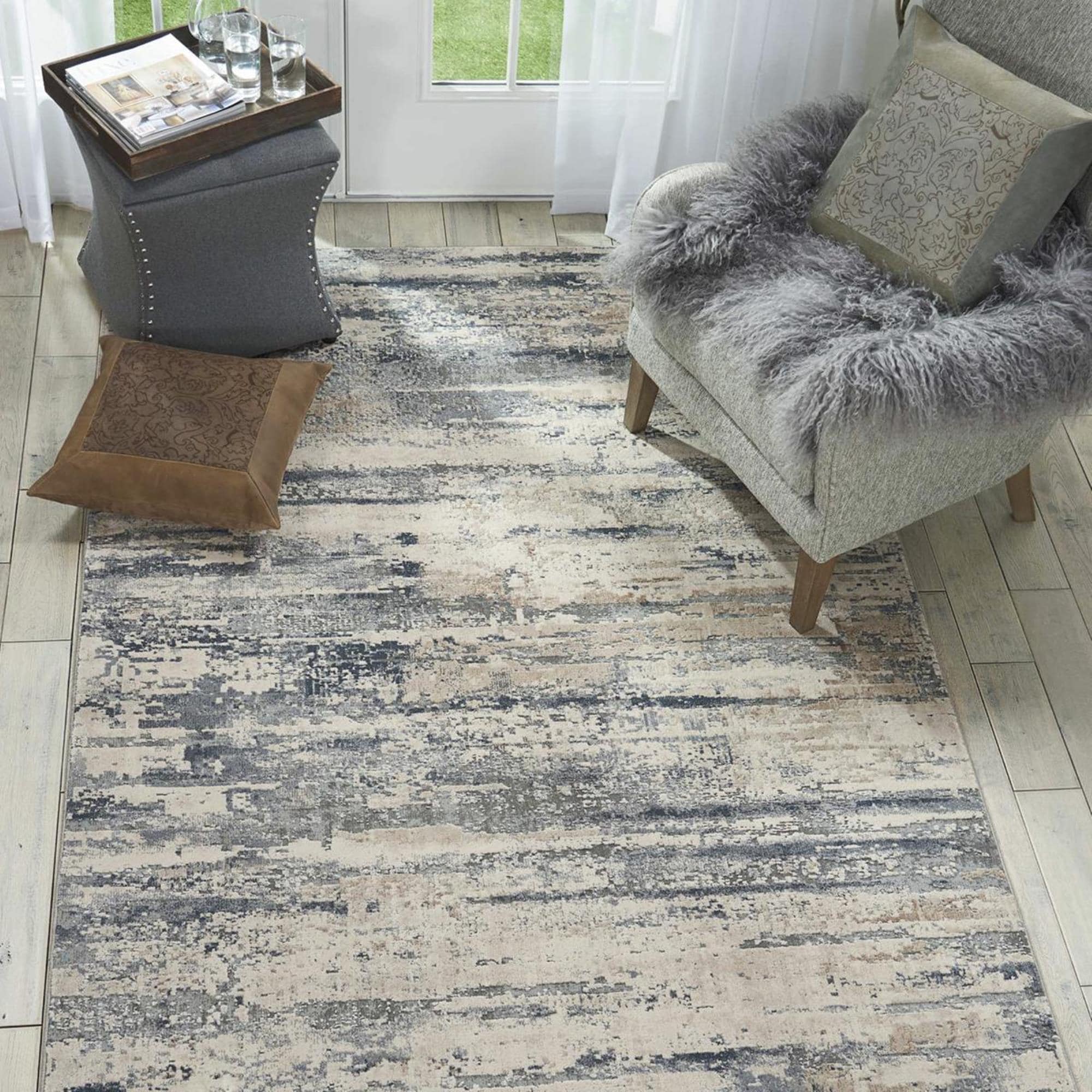 Nourison Rustic Textures RUS04 5'3" x 7'3" Beige and Grey Area Rug ...