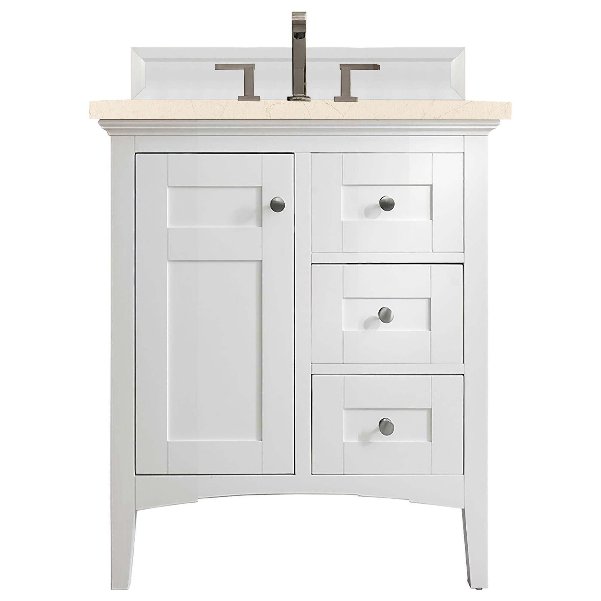 James Martin Vanities Palisades 30" Single Bathroom Vanity in Bright White with 3 cm Eternal ...