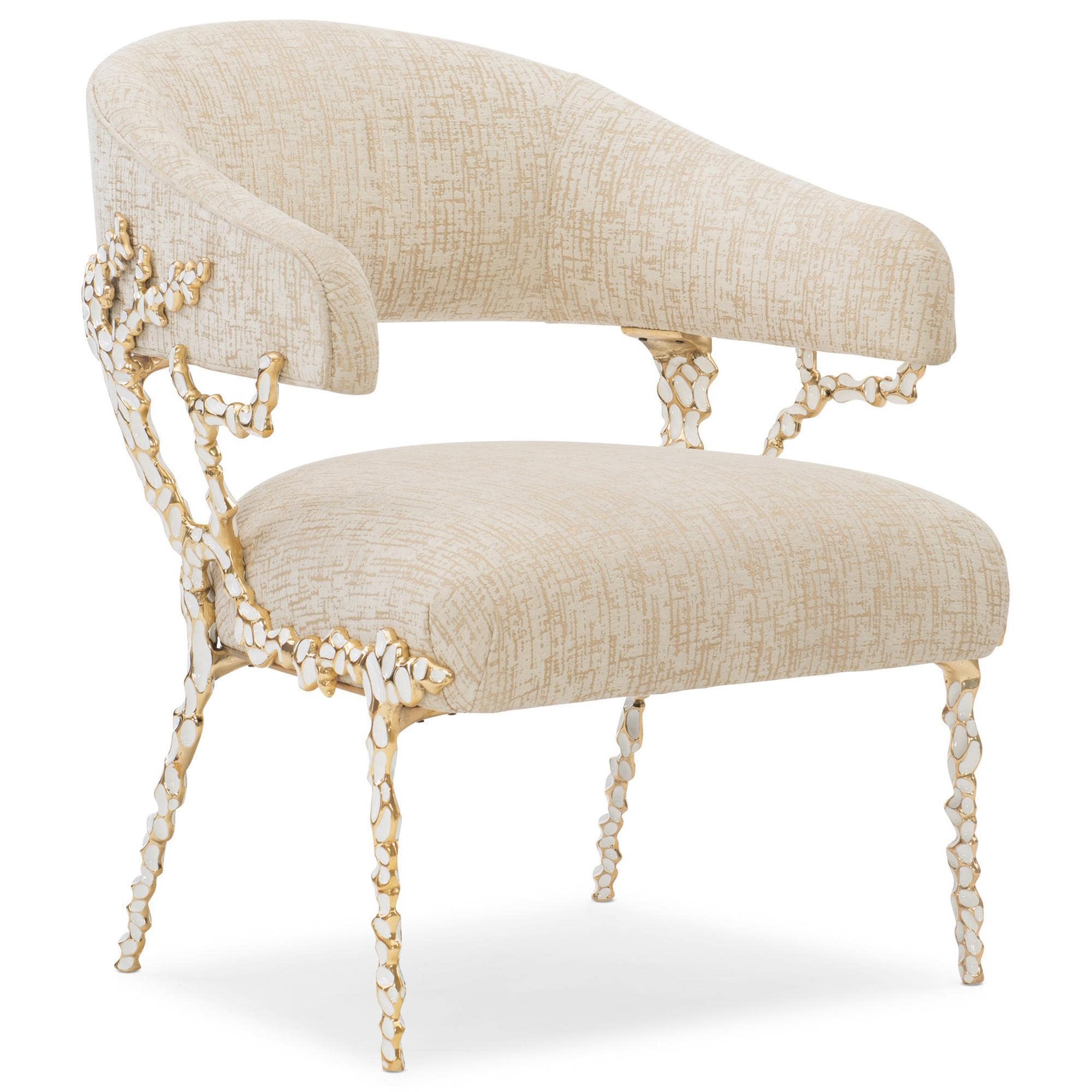 Schnadig Caracole Upholstery Accent Chair in Gold Brush and White Enamel