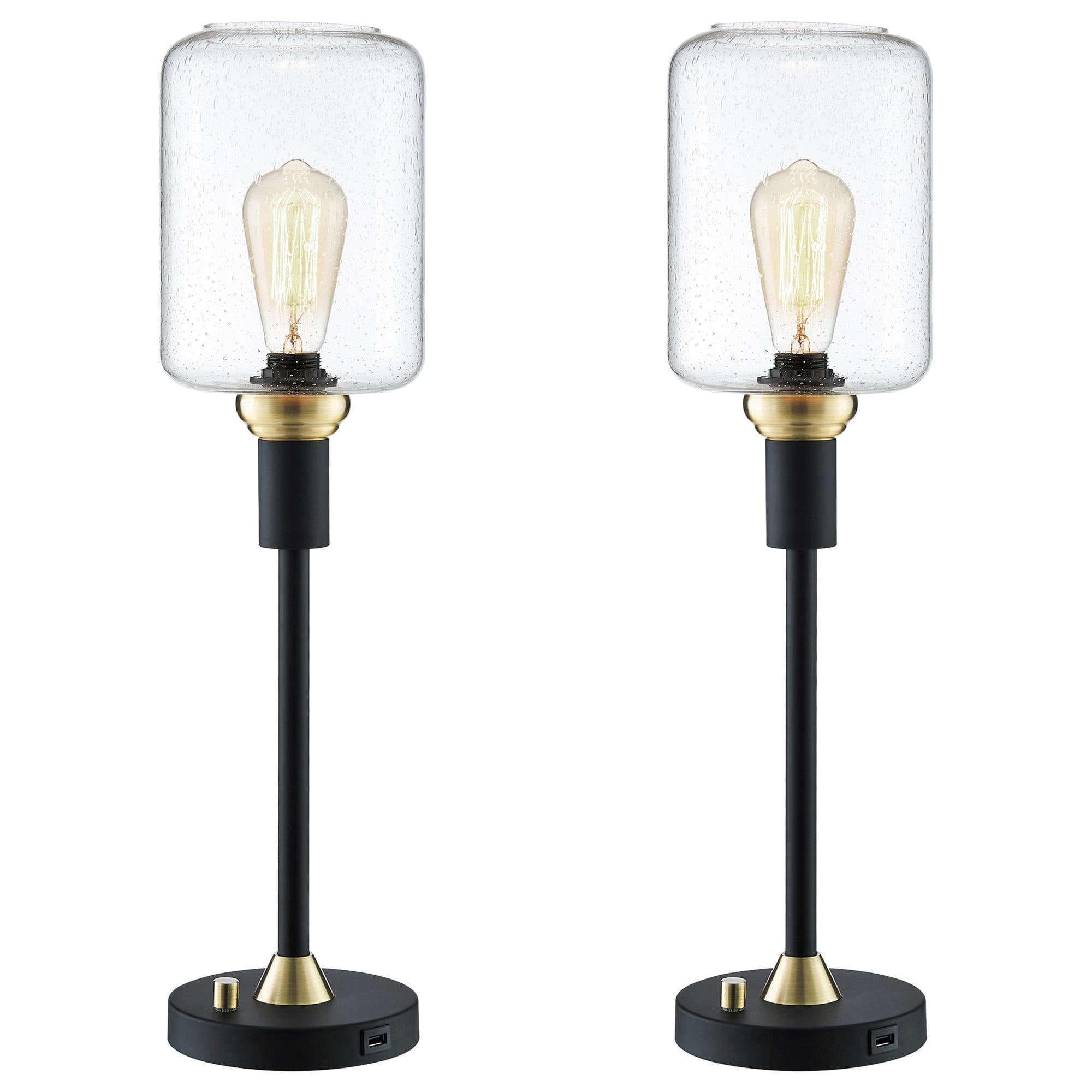 Lite Source Luken Table Lamp in Black and Antique Brass (Set of 2)