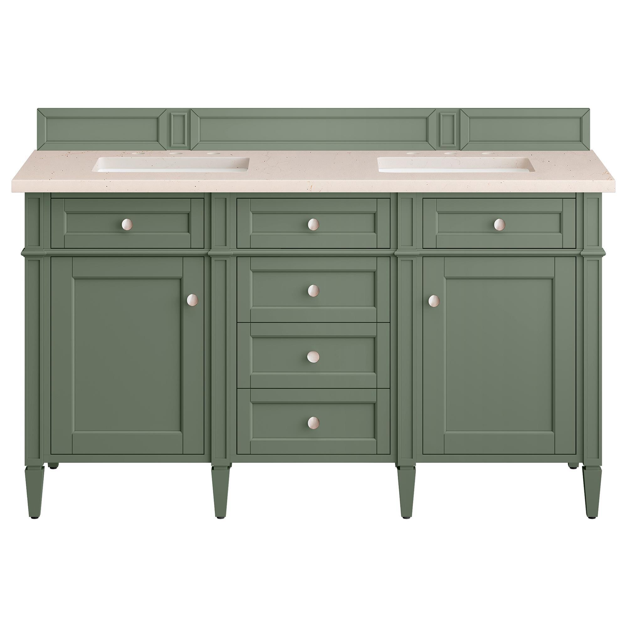 James Martin Vanities Brittany 60" Double Bathroom Vanity in Smokey Celadon with 3 cm Eternal ...