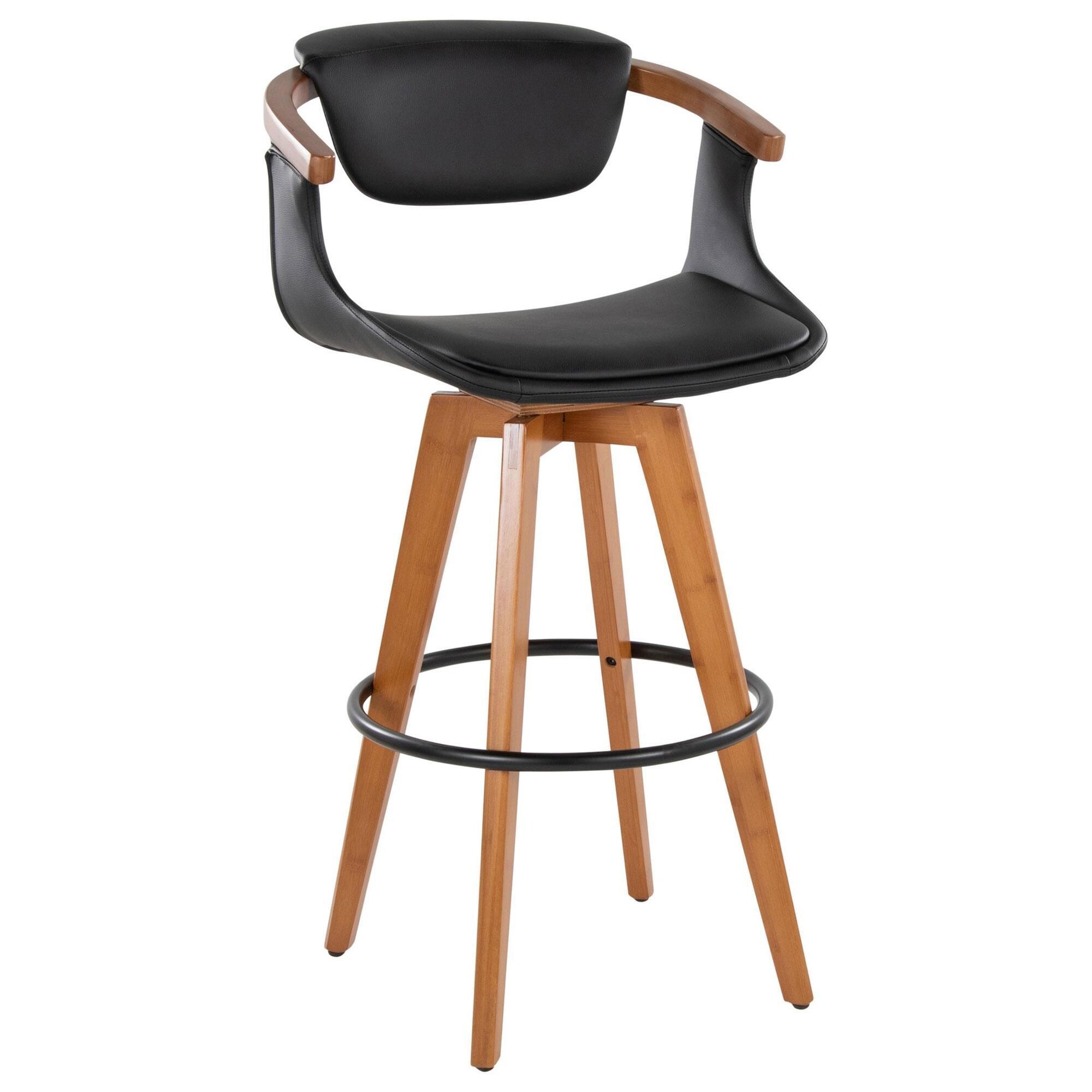 LumiSource Oracle Swivel Barstool with Black Cushion in Walnut and Black
