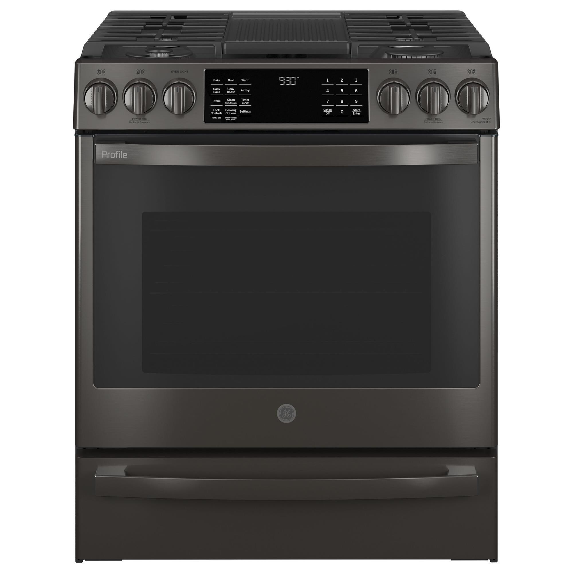 GE Profile 30" Smart Slide-In Front Control Gas Range in Black ...
