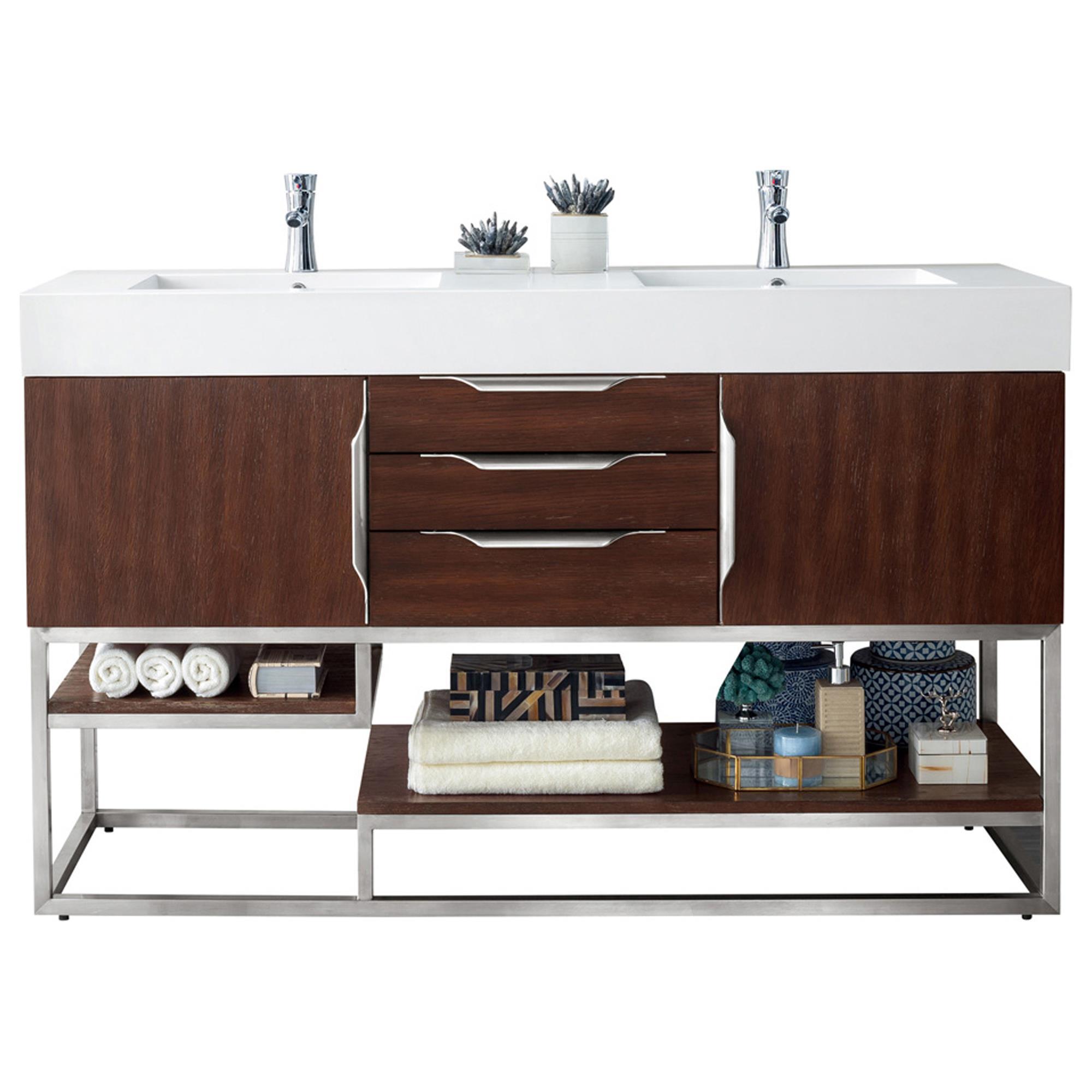James Martin Columbia 59" Double Bathroom Vanity in Coffee Oak and ...