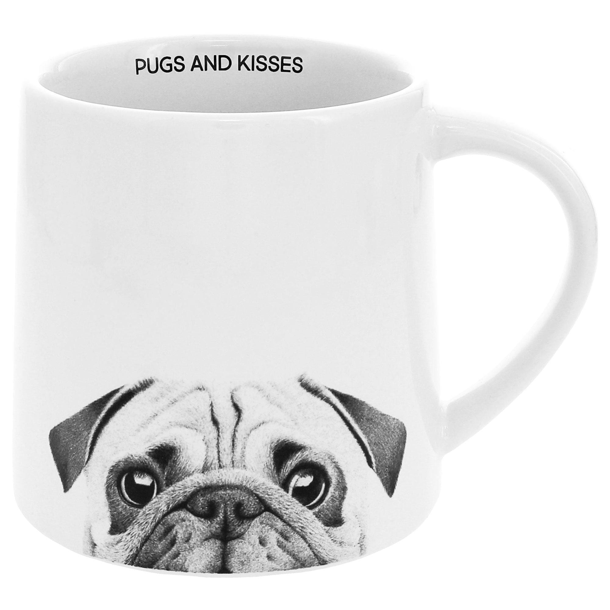 Pavilion Pugs and Kisses 17 Oz Mug in Gray and White