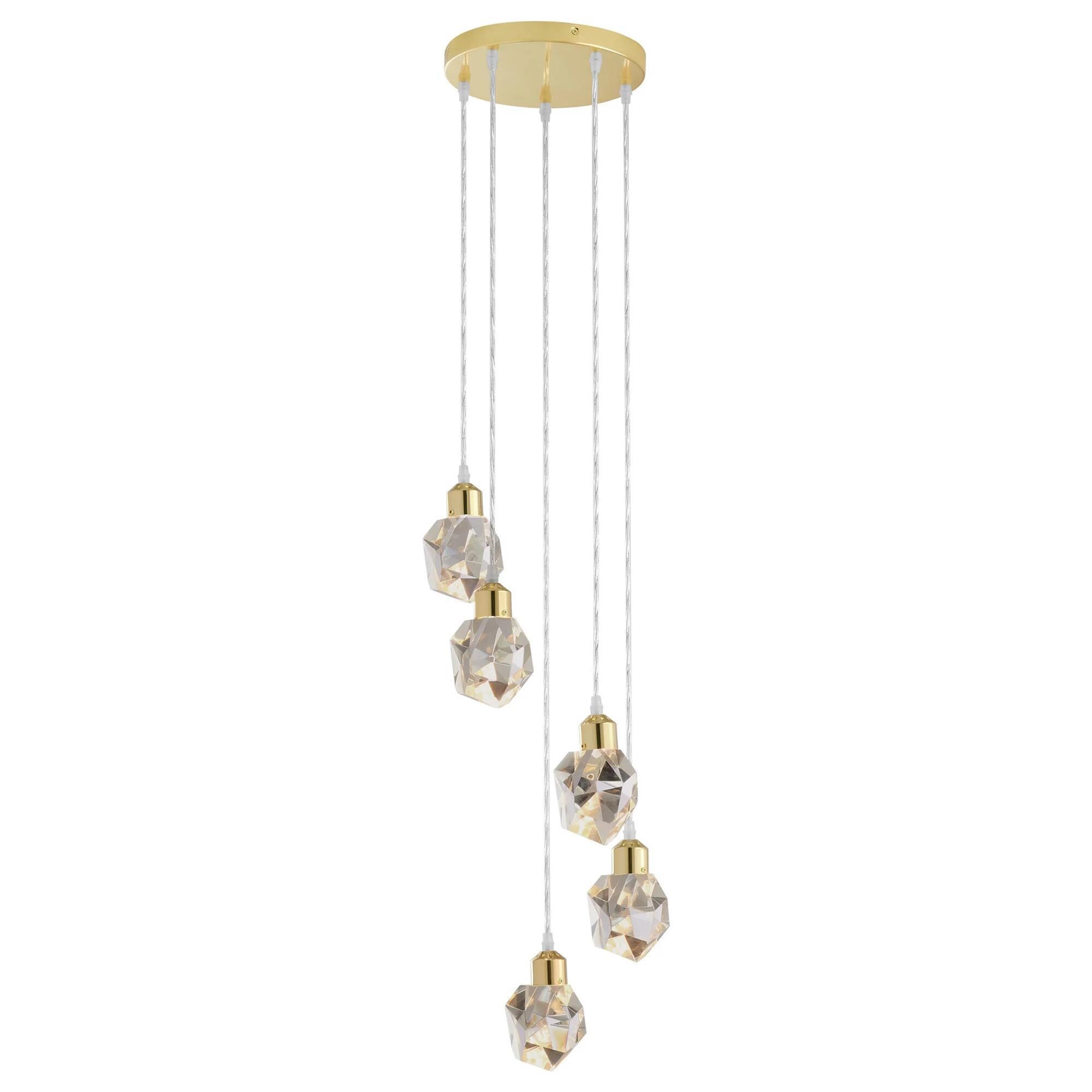 Lite Source Dodson LED 5-Light Pendant in Polished Brass and Crystal