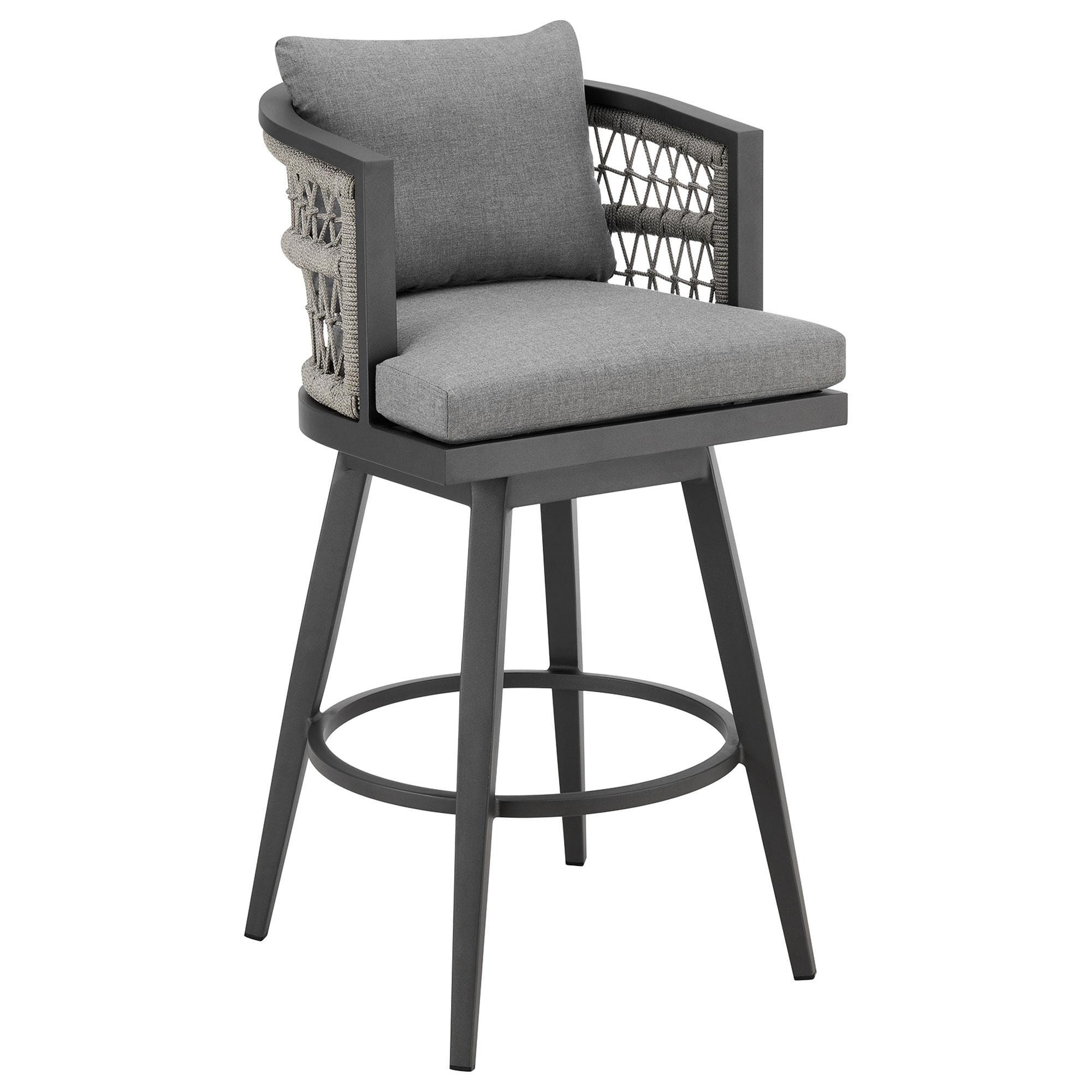 Blue River Zella Patio Swivel Counter Height Bar Stool with Earl Gray ...