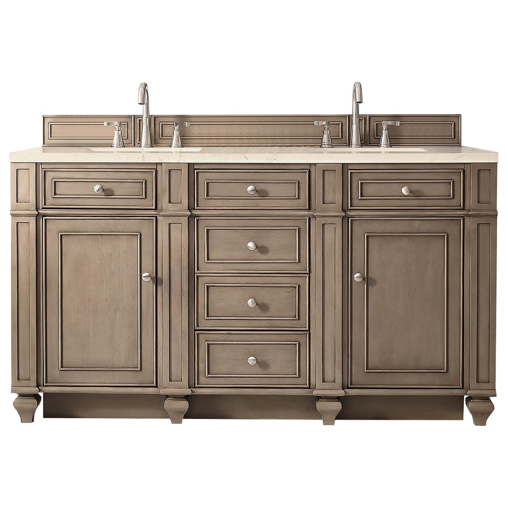 James Martin Vanities Bristol 60" Double Bathroom Vanity in Whitewashed Walnut with 3 cm Eternal ...