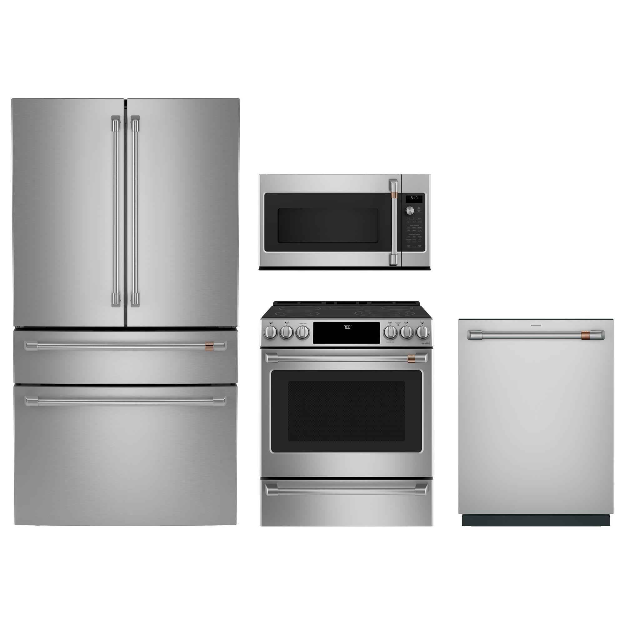 Cafe 4pc Kitchen Package with Refrigerator, Range, Microwave, and ...