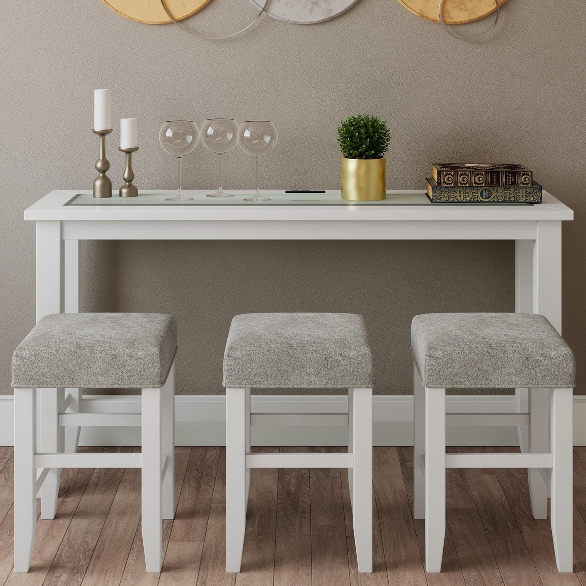 Waltham Urban Icon Sofa Console with 3 Stools in Polished White