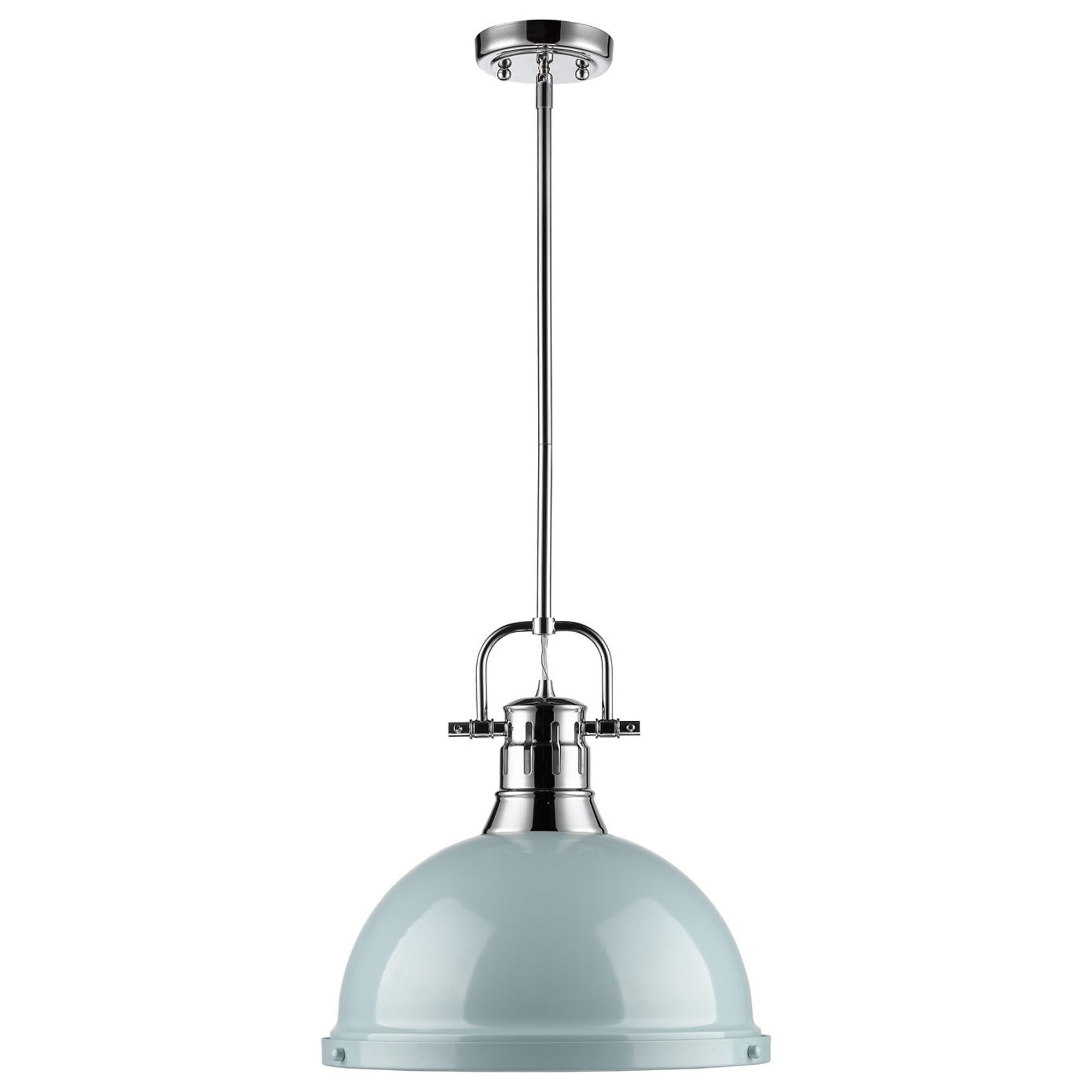 Golden Lighting Duncan 1-Light Pendant with Rod and Seafoam Shade in Chrome