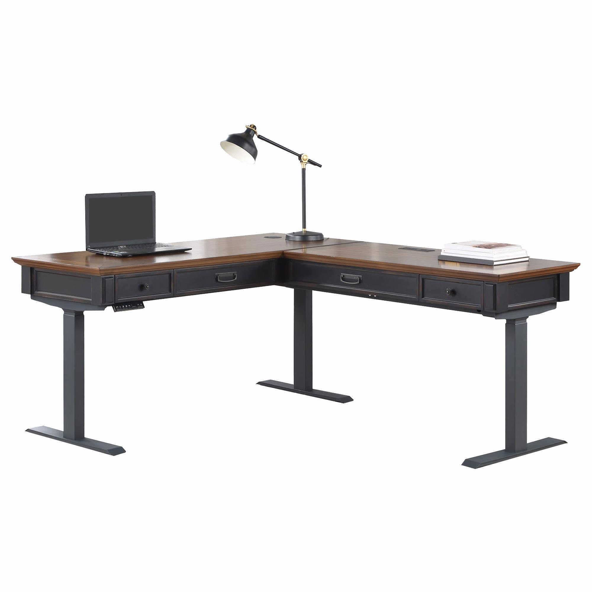 Wycliff Bay Hartford L Shaped Electric Desk in Two Tone Rubbed and Black NFM
