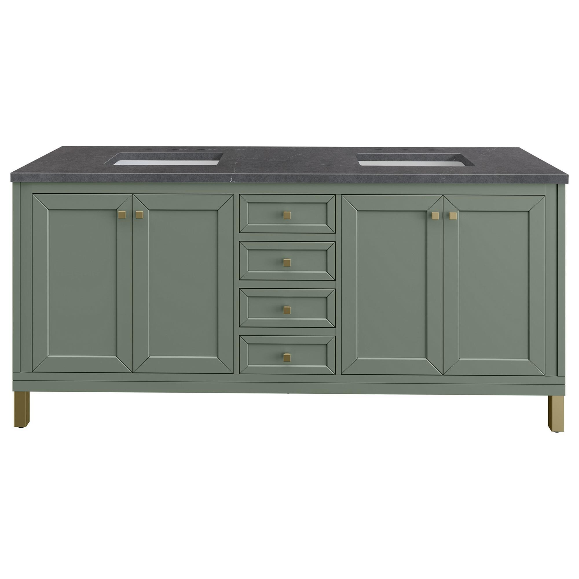 James Martin Chicago 72" Double Bathroom Vanity in Smokey Celadon with ...