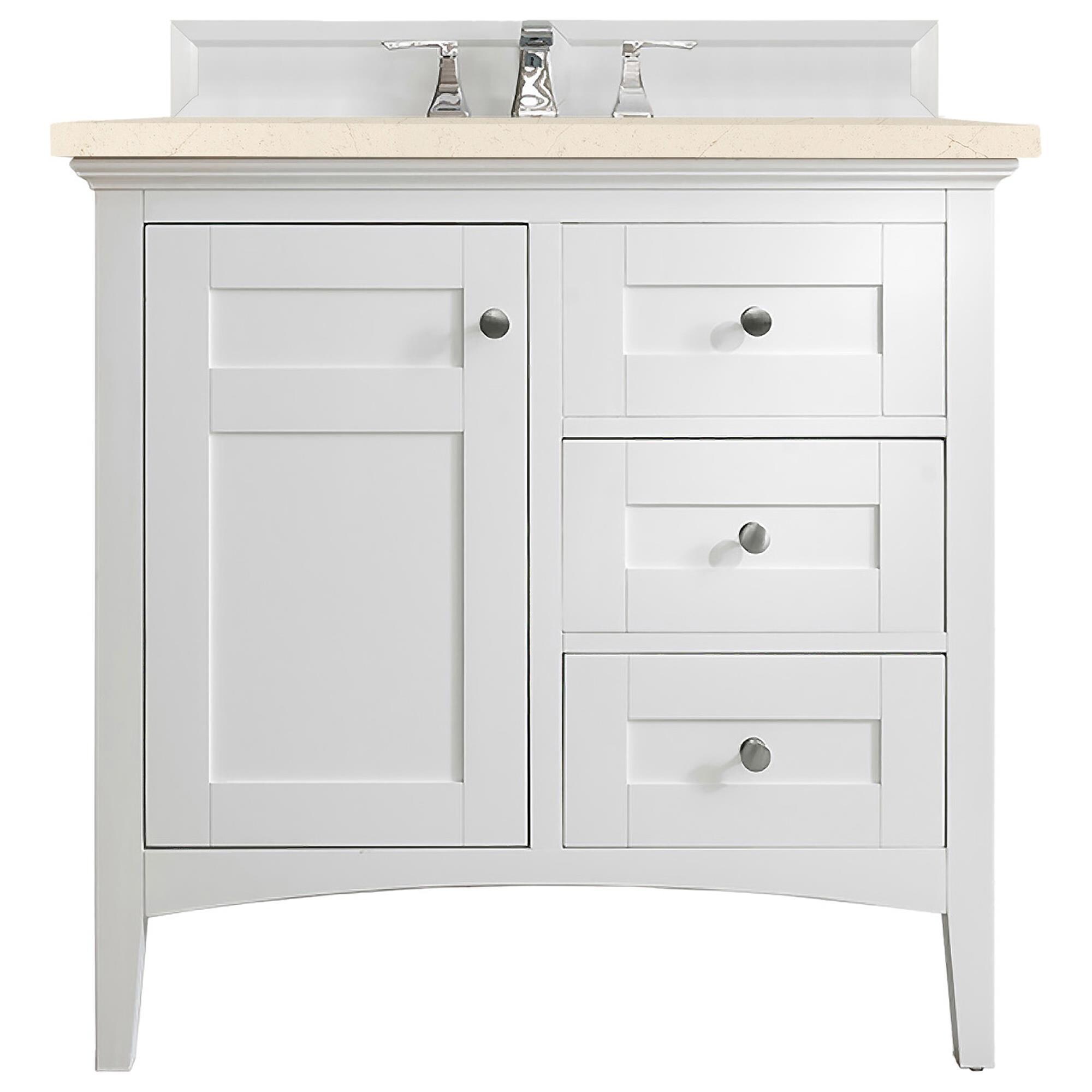 James Martin Vanities Palisades 36" Single Bathroom Vanity in Bright White with 3 cm Eternal ...