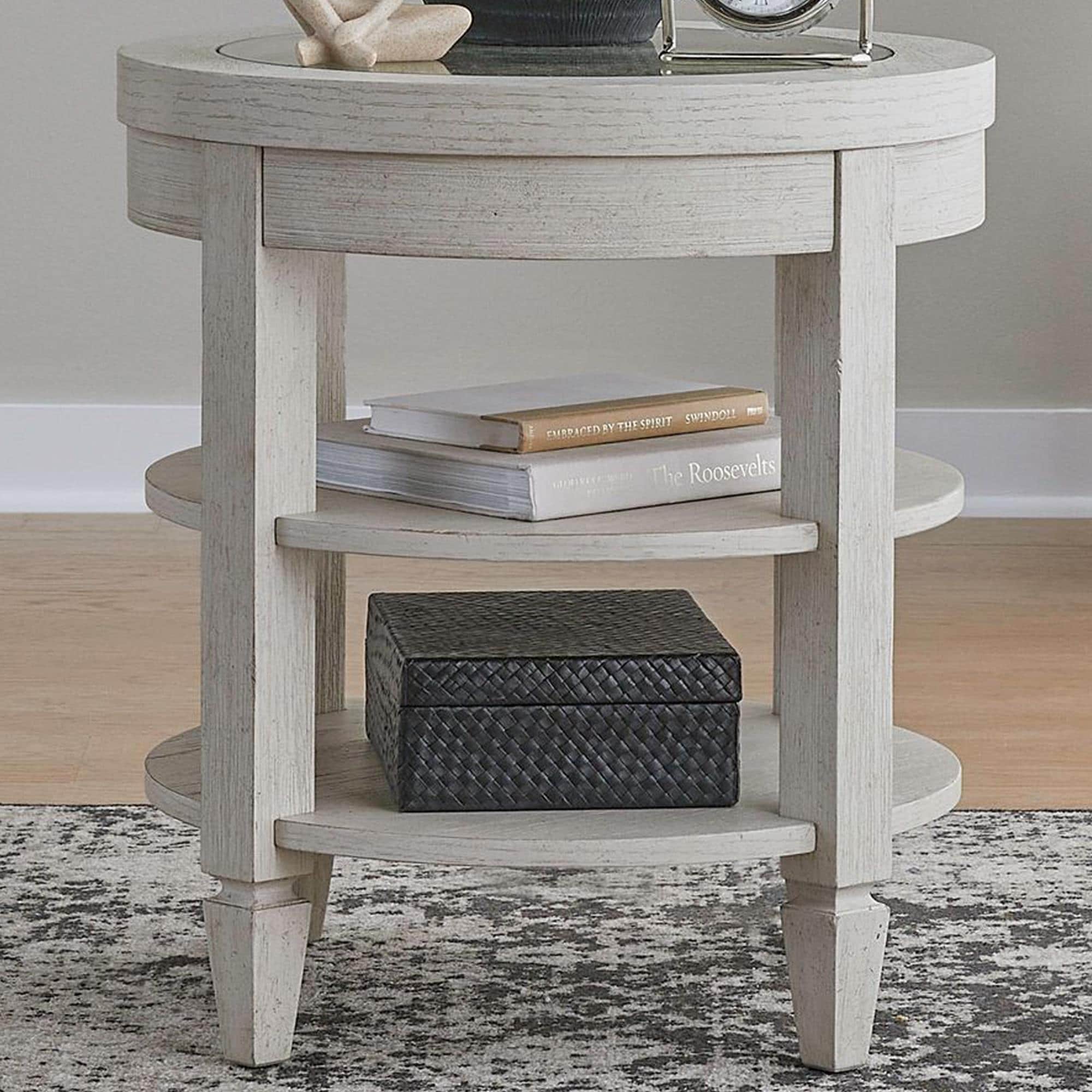 Belle Furnishings Caruso Heights Round Chairside Table in Whitestone