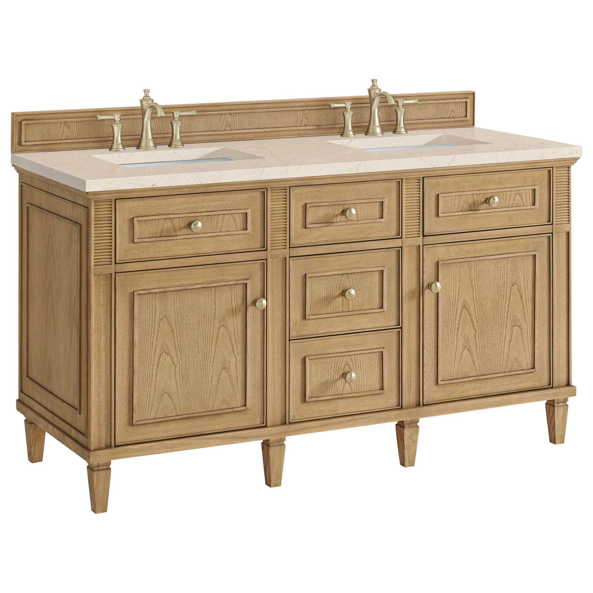 James Martin Lorelai 60" Double Vanity in Light Natural Oak with 3 cm Eternal Marfil Quartz Top ...