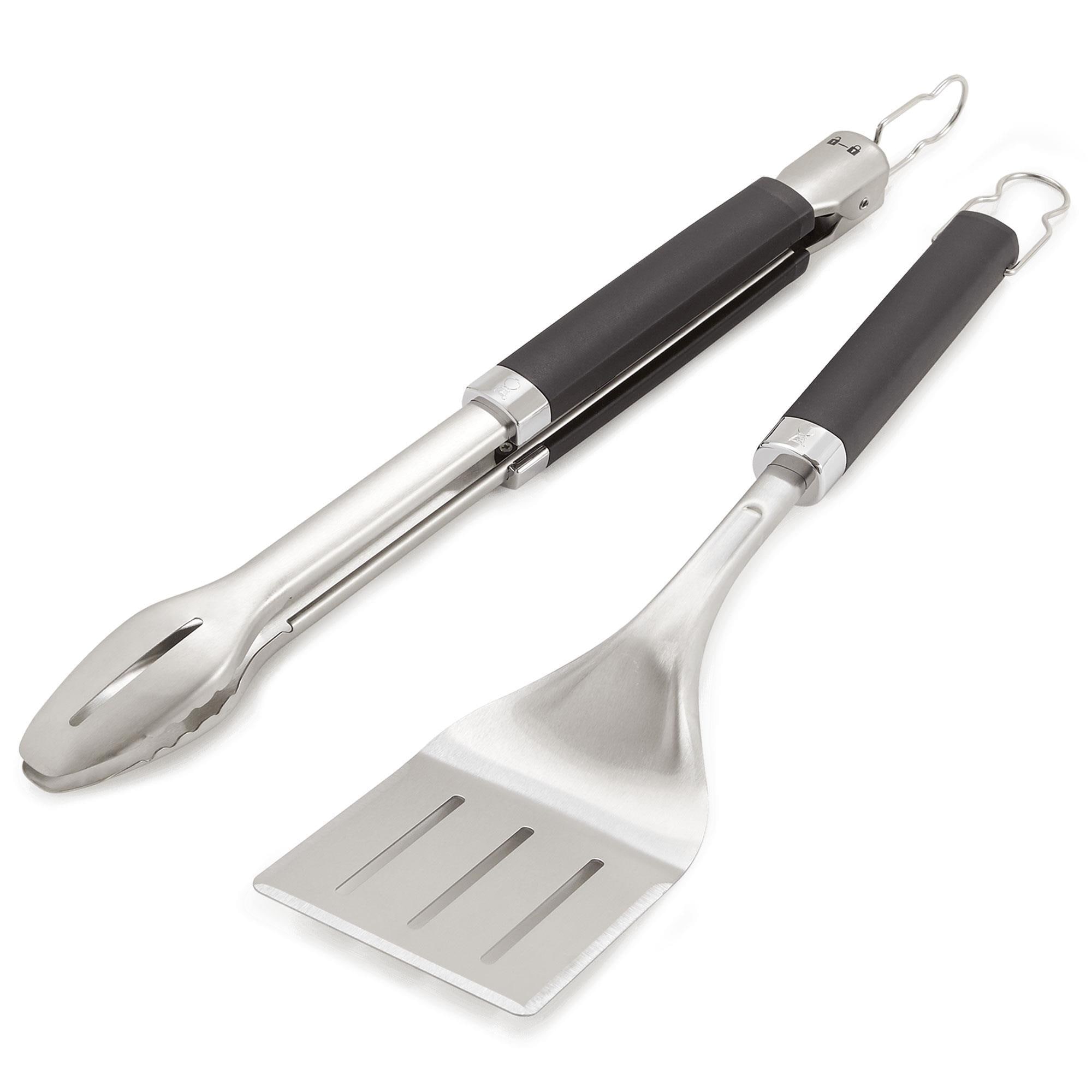 Weber Precision Grill Tongs and Spatula Set in Black and Stainless Steel