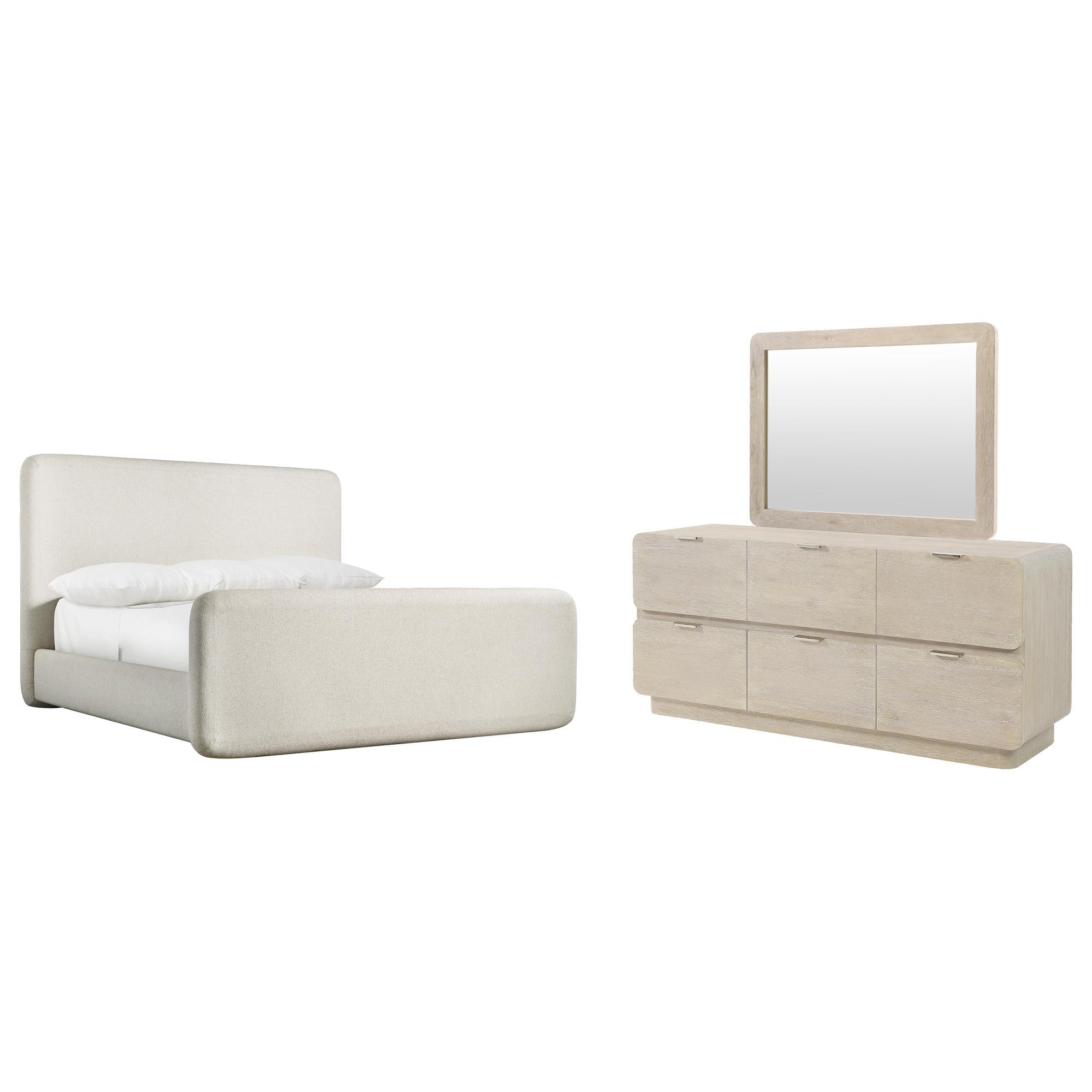 Bernhardt Antibes 3-Piece King Upholstered Panel Bedroom Set in Roz