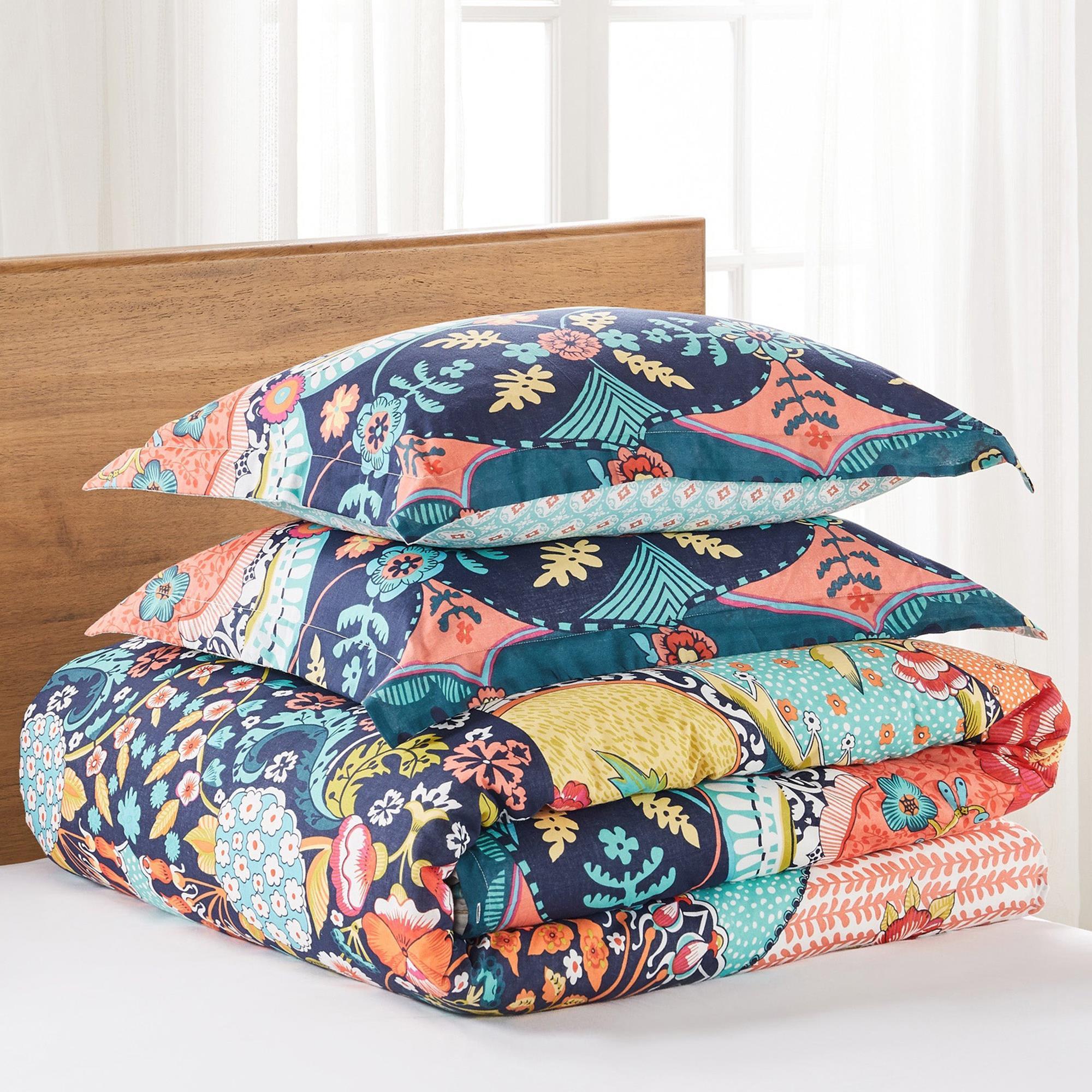 Levtex Jules 3-Piece Queen Duvet Cover Set in Teal, Orange, Yellow, Green, Blue, Red and Navy