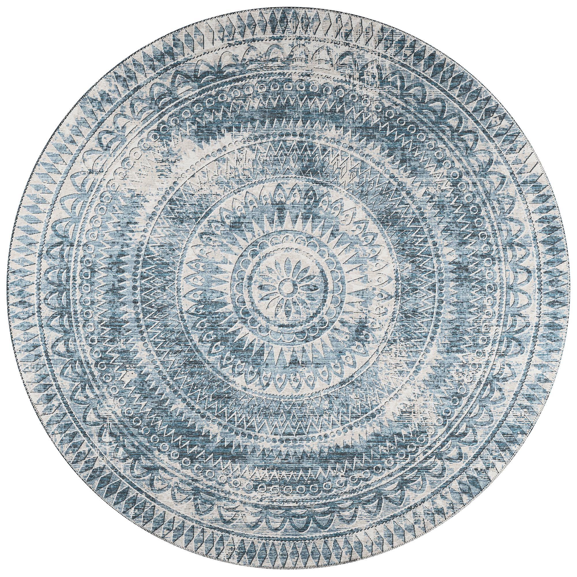 Dalyn Rug Company Sedona Oriental 10' Round Indigo Indoor/Outdoor Area ...