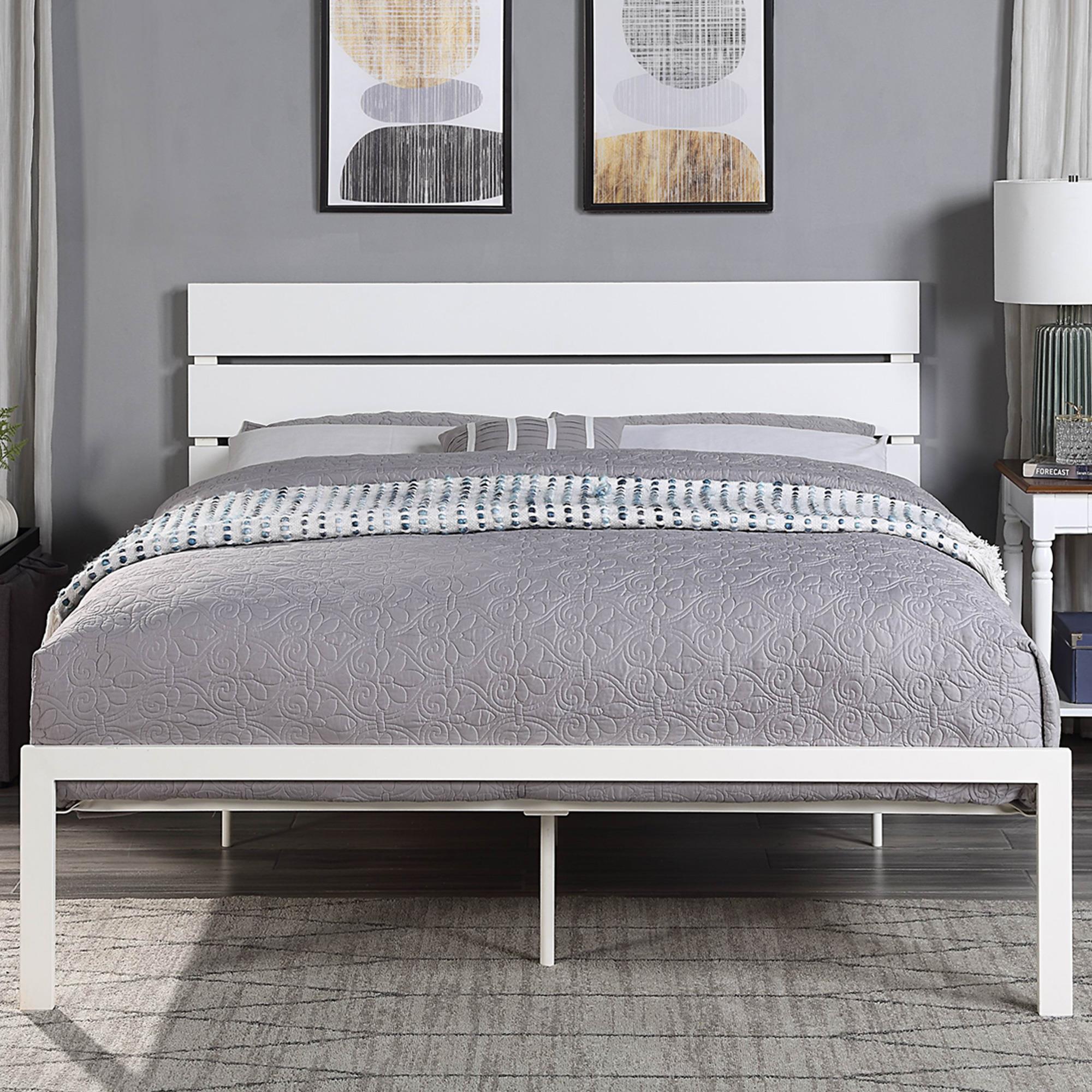 Hearth and Haven Queen Platform Bed with Slat Headboard in White