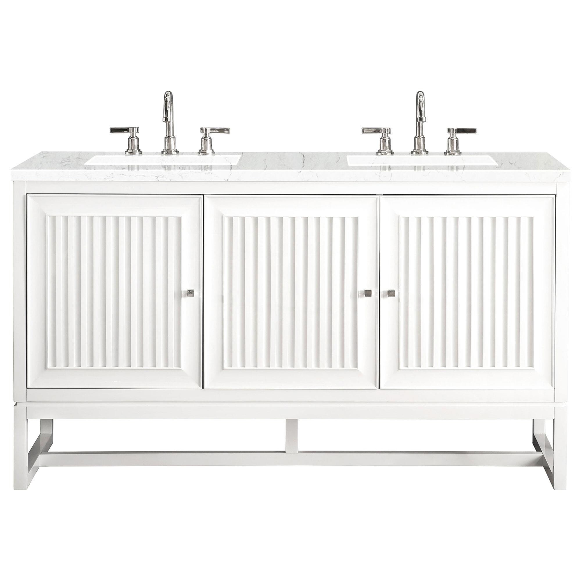 James Martin Athens 60" Double Bathroom Vanity in Glossy White with 3 ...