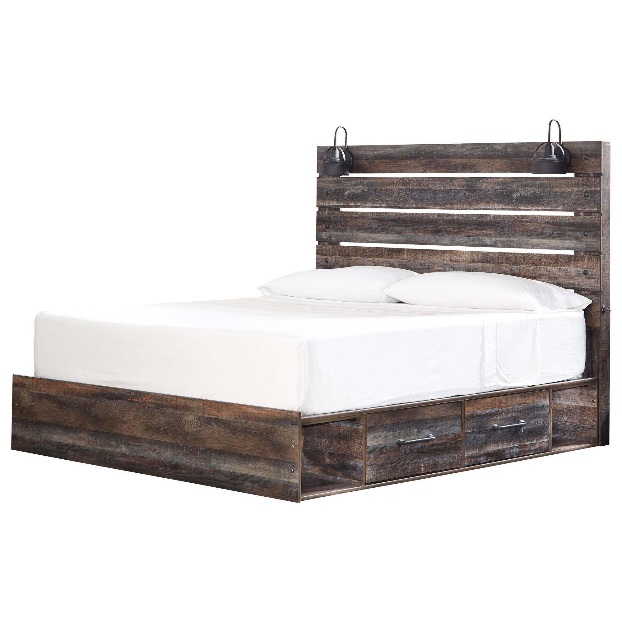 Ashley Drystan King Storage Bed with 2 Drawers in Brown Rustic