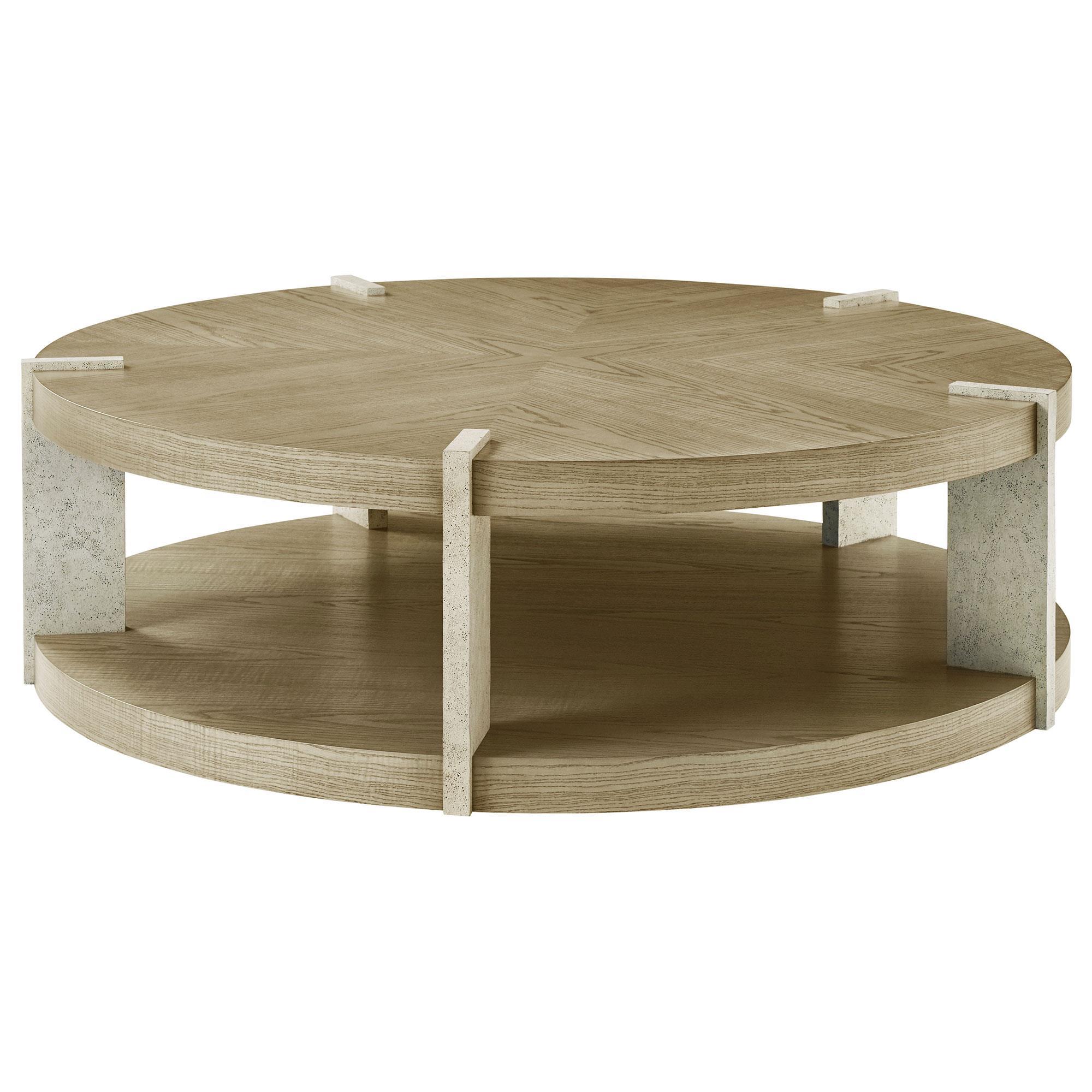 Theodore Alexander Catalina Round Cocktail Table in Dune and Mineral