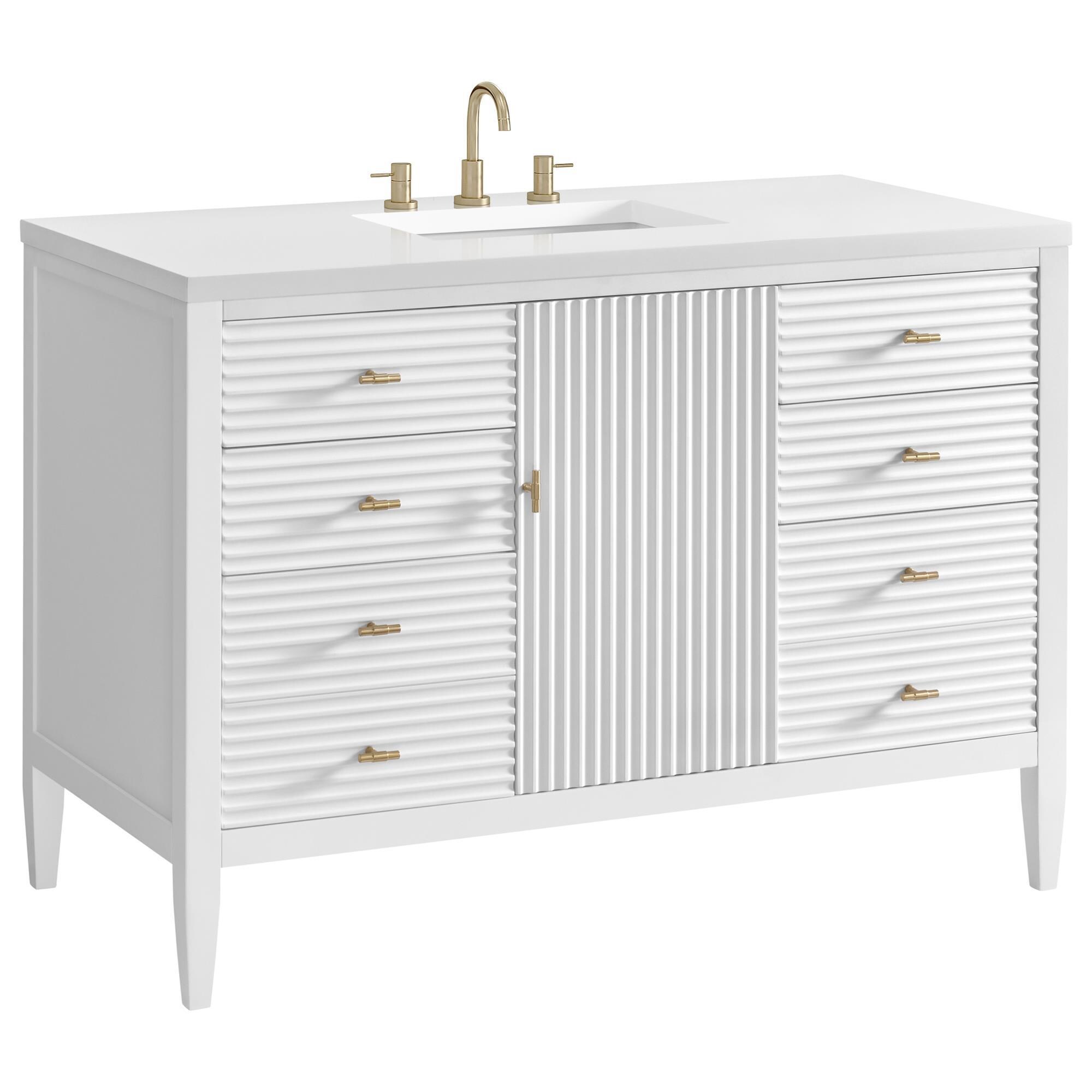 James Martin Mirin 48" Vanity in Bright White with Single Hole and 3 cm ...