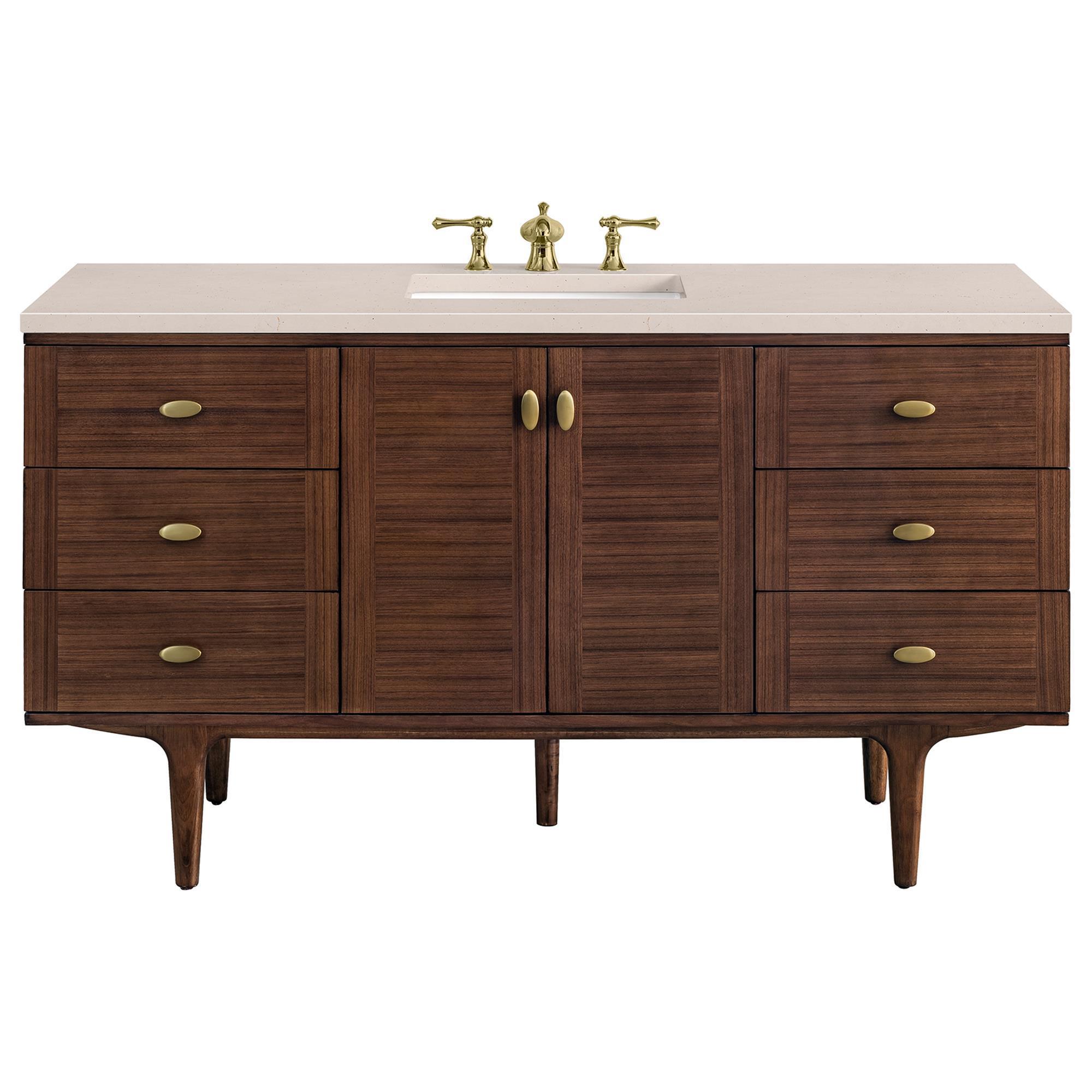 James Martin Vanities Amberly 60" Single Bathroom Vanity in Walnut with 3 cm Eternal Marfil ...
