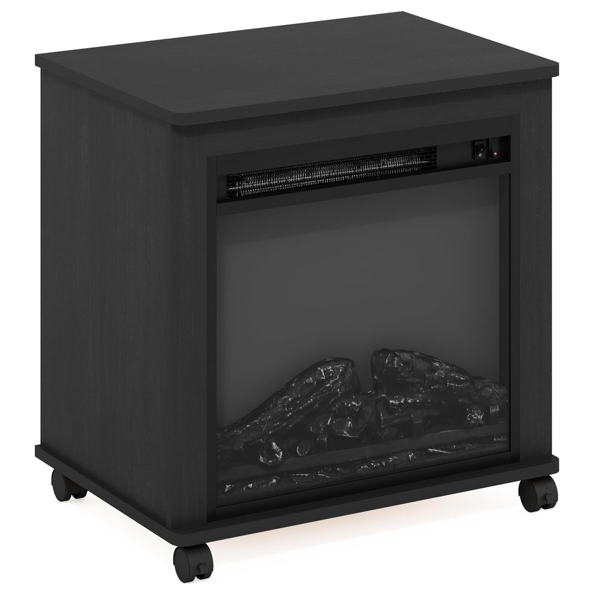 HOMLUX Electric Fireplace End Table with Wheels in Americano