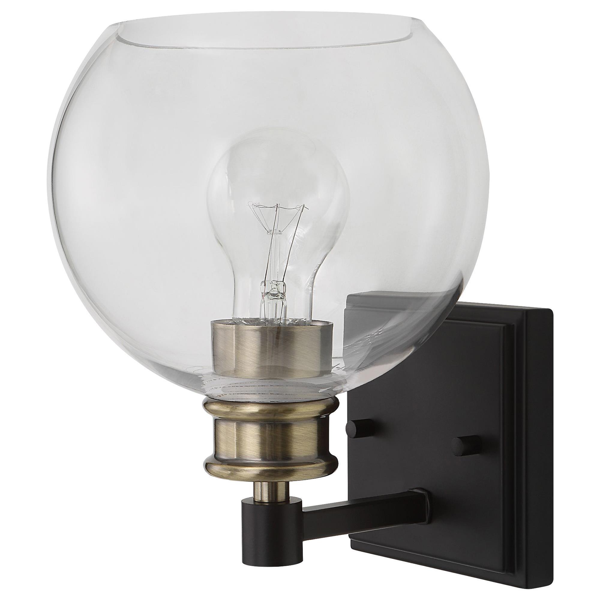 Uttermost Kent 1-Light Wall Sconce in Matte Black and Antique Brass