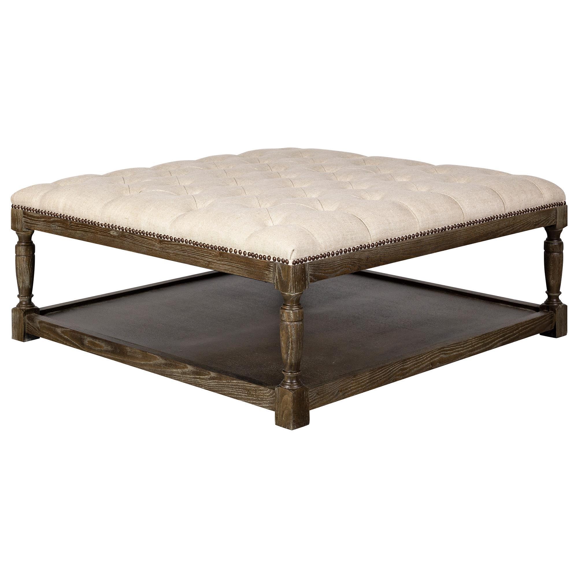 Vintage Furnishings Square Ottoman in Amore Beige Linen