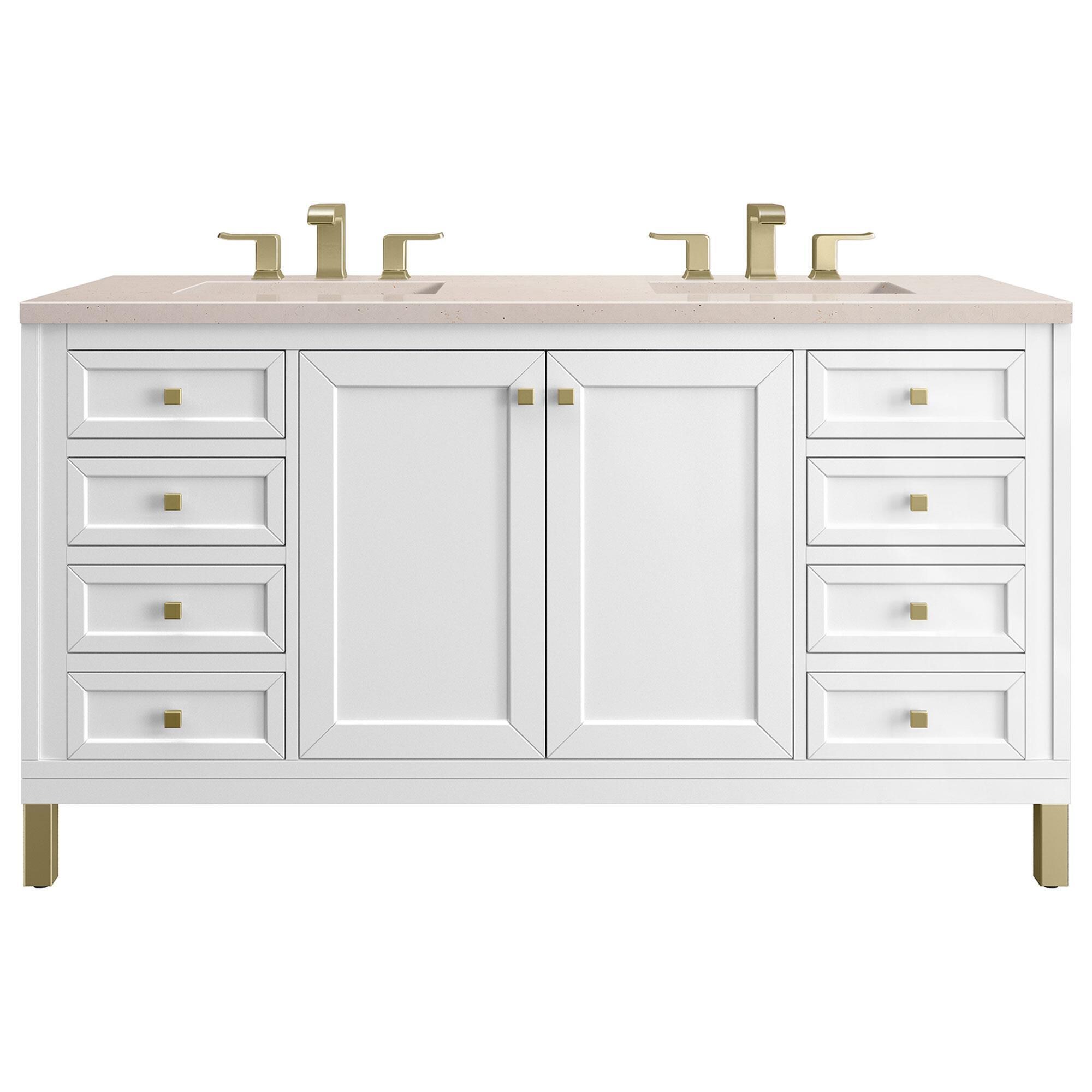 James Martin Vanities Chicago 60" Double Bathroom Vanity in Glossy White with 3 cm Eternal ...
