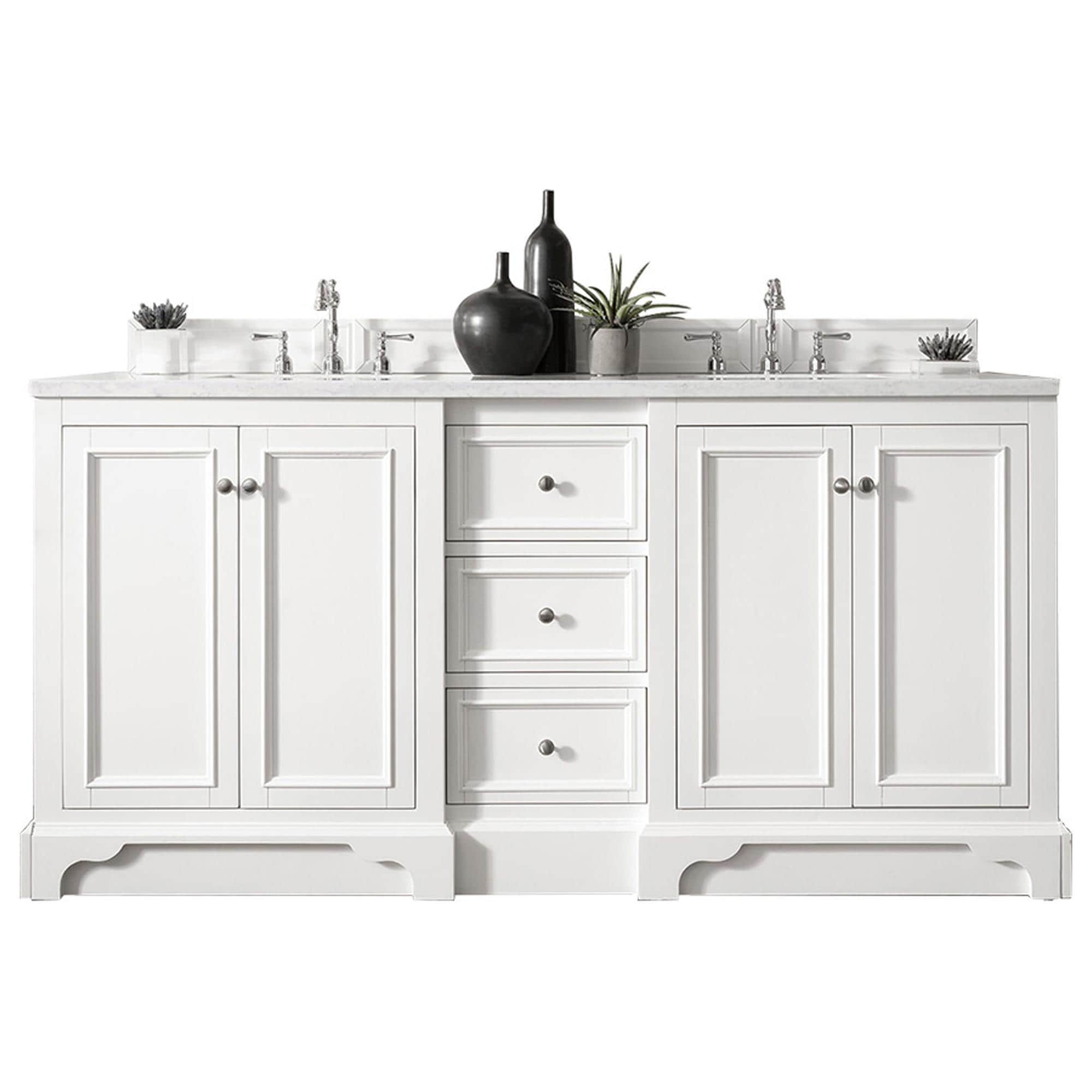 James Martin De Soto 72" Double Bathroom Vanity in Bright White with 3 ...