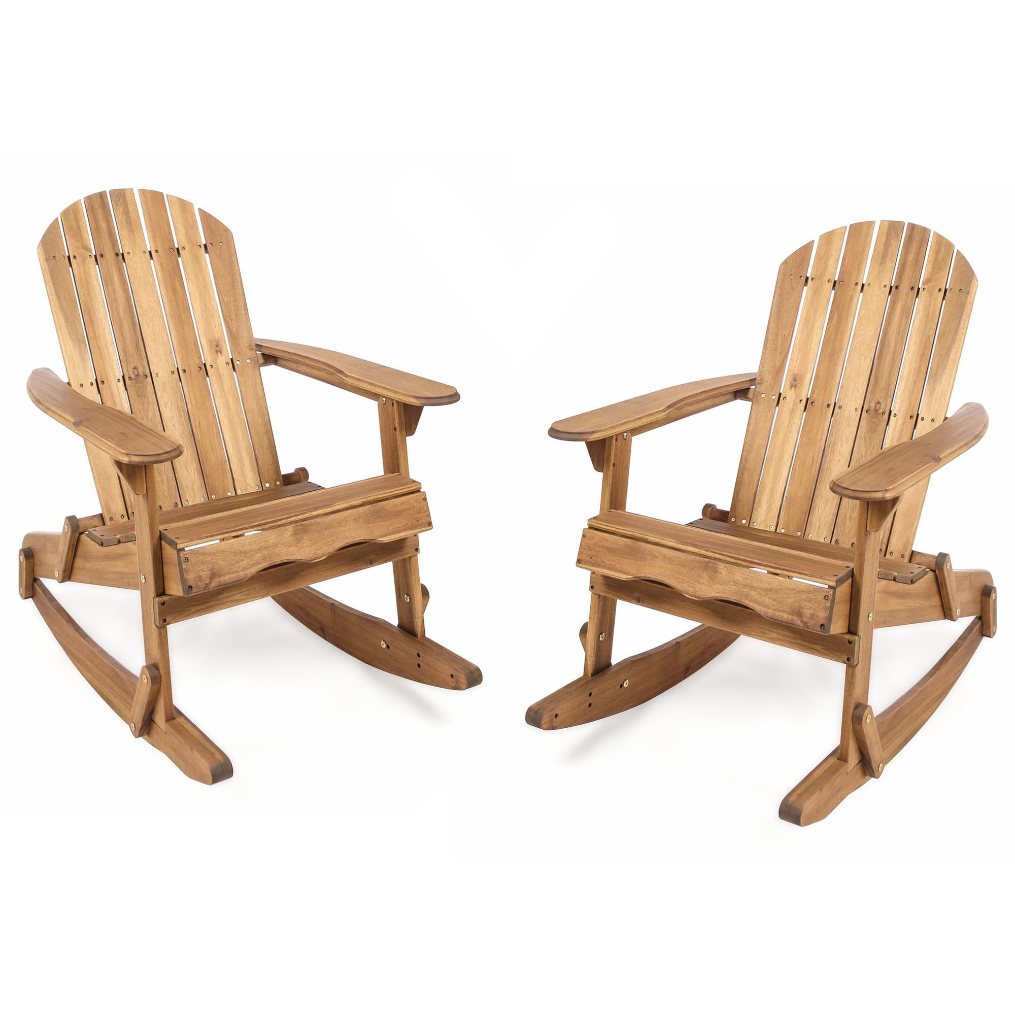 Noble House Malibu Patio Adirondack Rocking Chair in Natural Stained ...