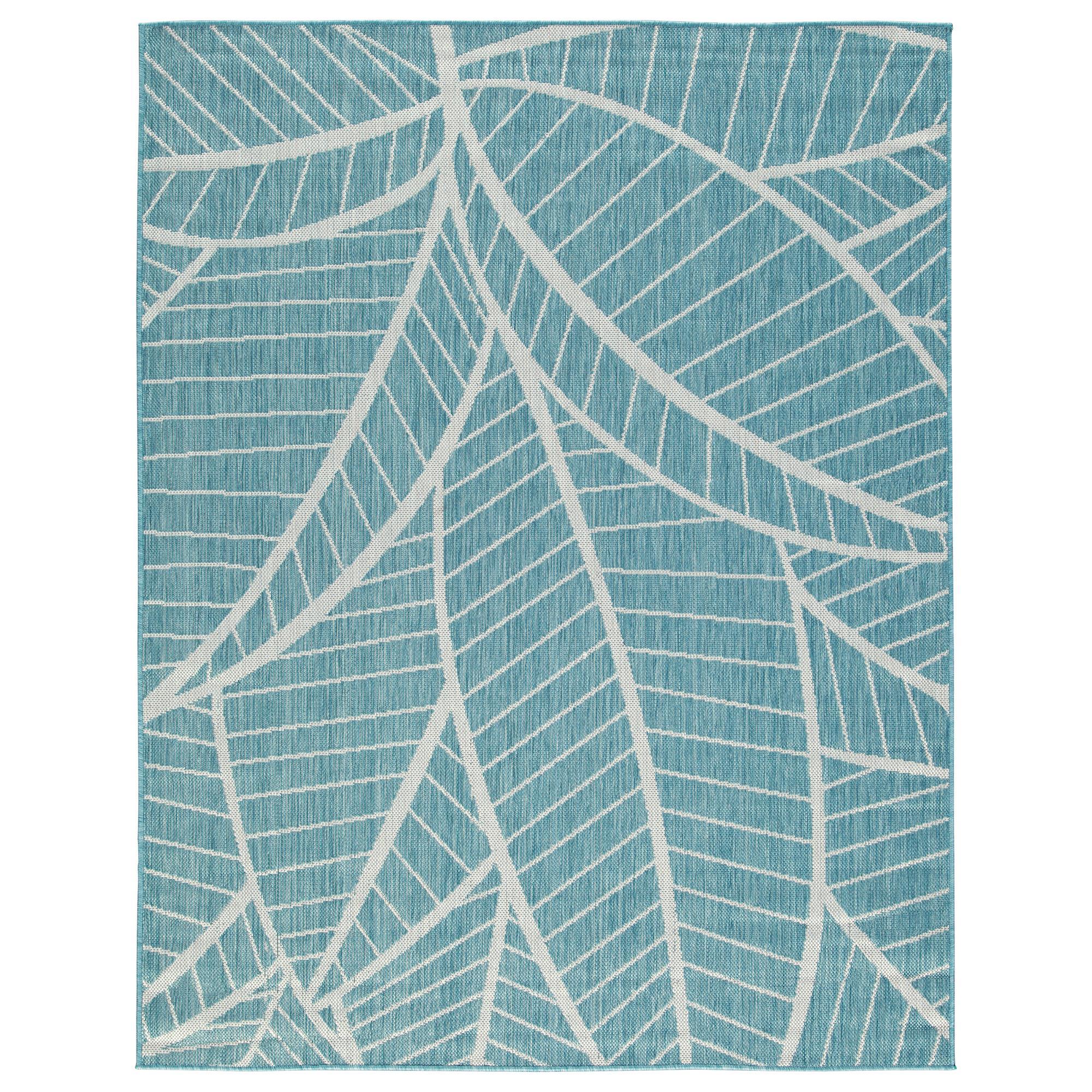 Signature Design by Ashley Hulsia 8' x 10' Ivory and Aqua Outdoor Rug | NFM