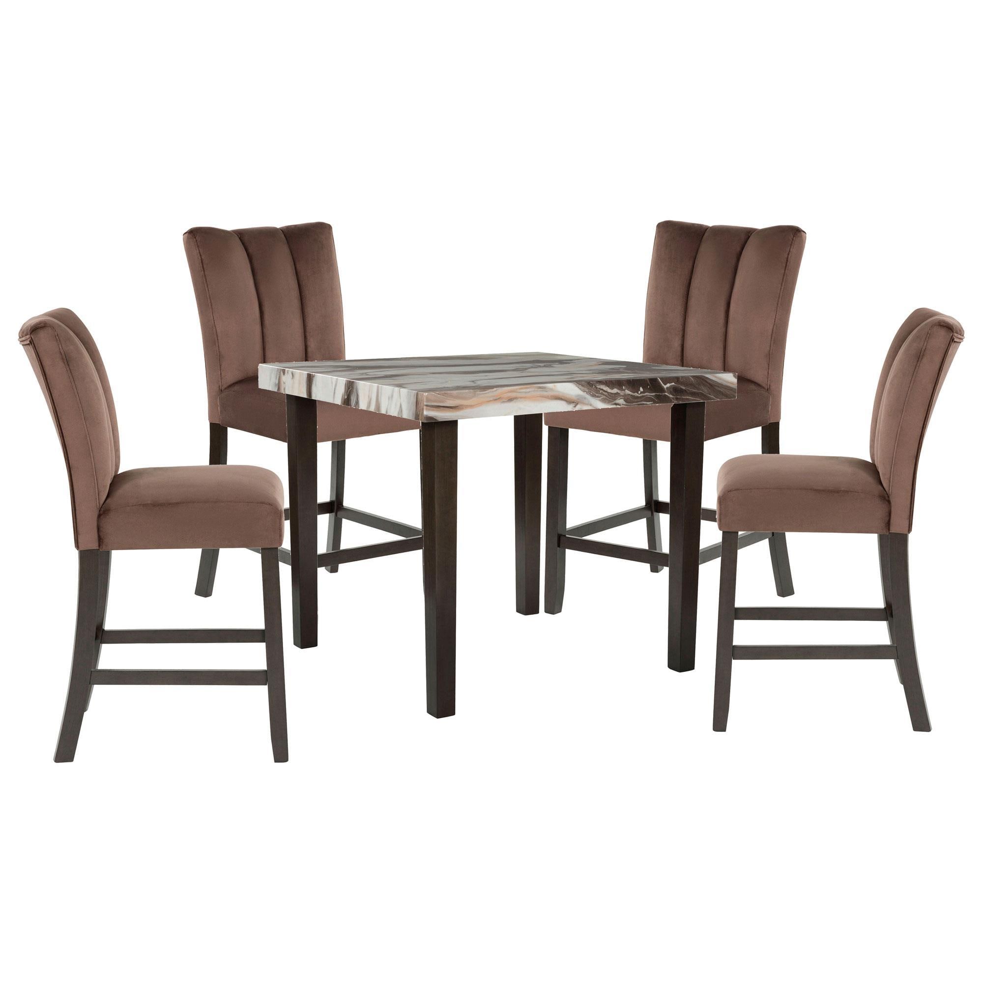 Ashley Jeshina 5-Piece Counter Height Dining Set in White, Dark Brown and Beige