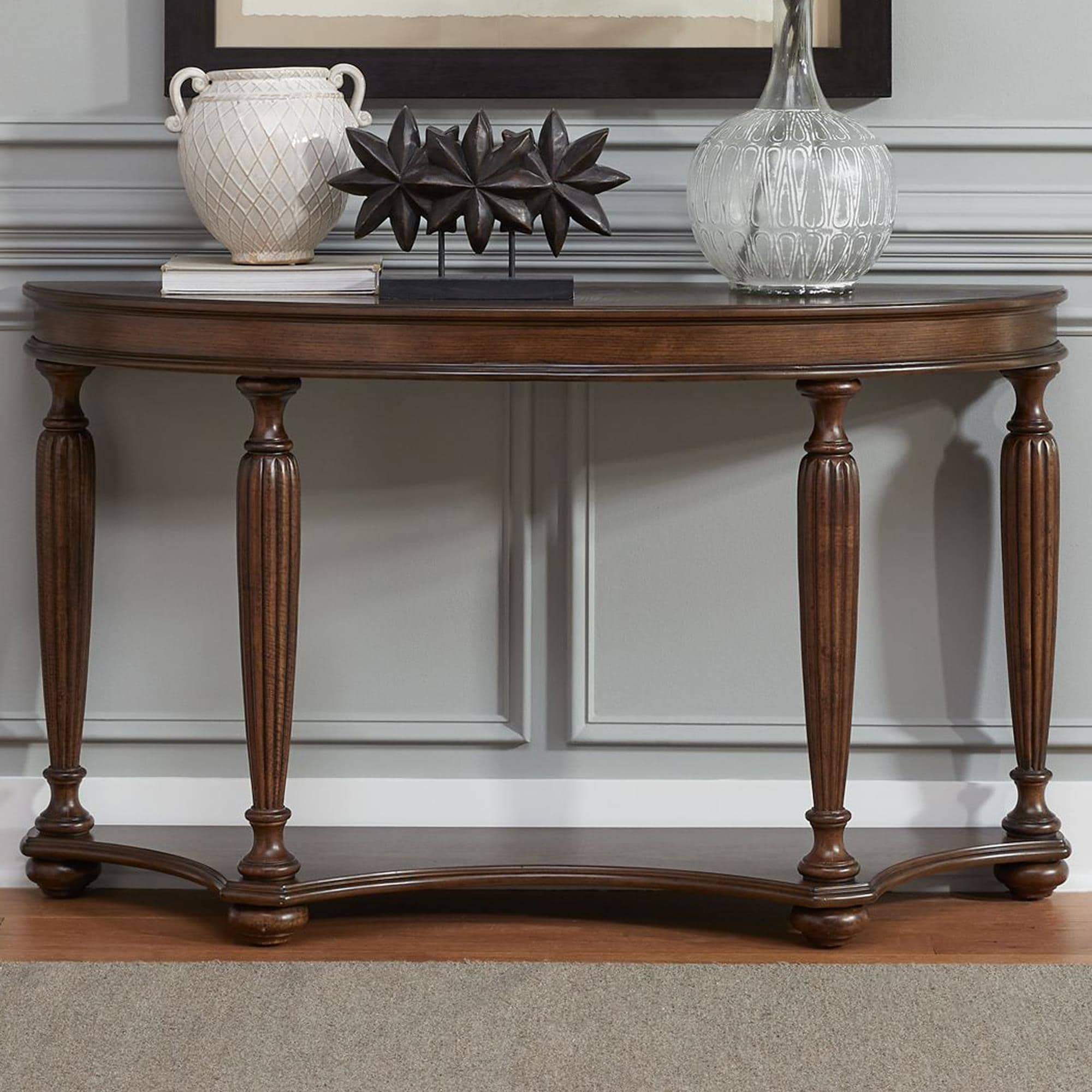 Belle Furnishings Allington 1-Shelf Demilune Sofa Table in Satin Sienna