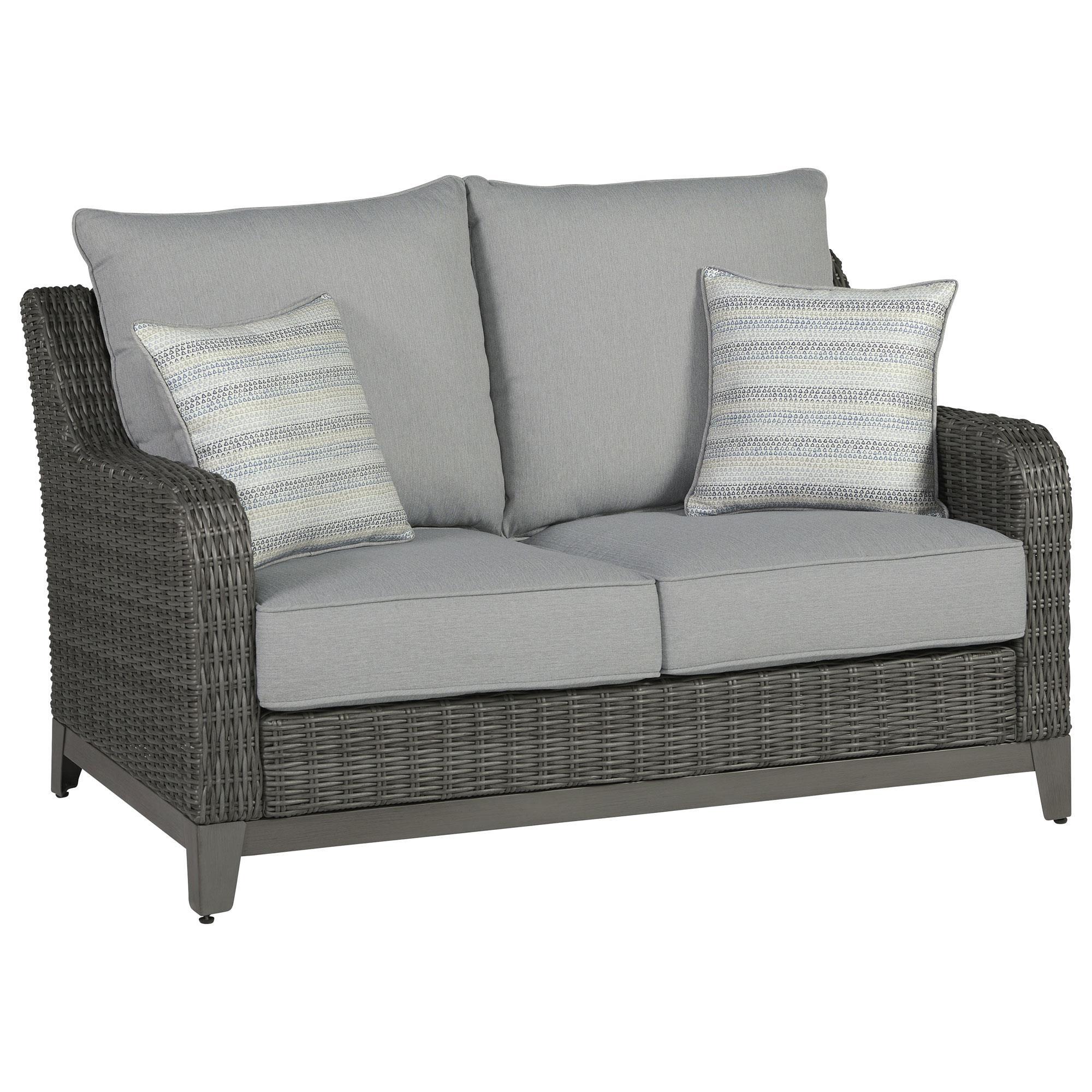 Ashley Elite Park Stationary Patio Loveseat with Cushion in Gray