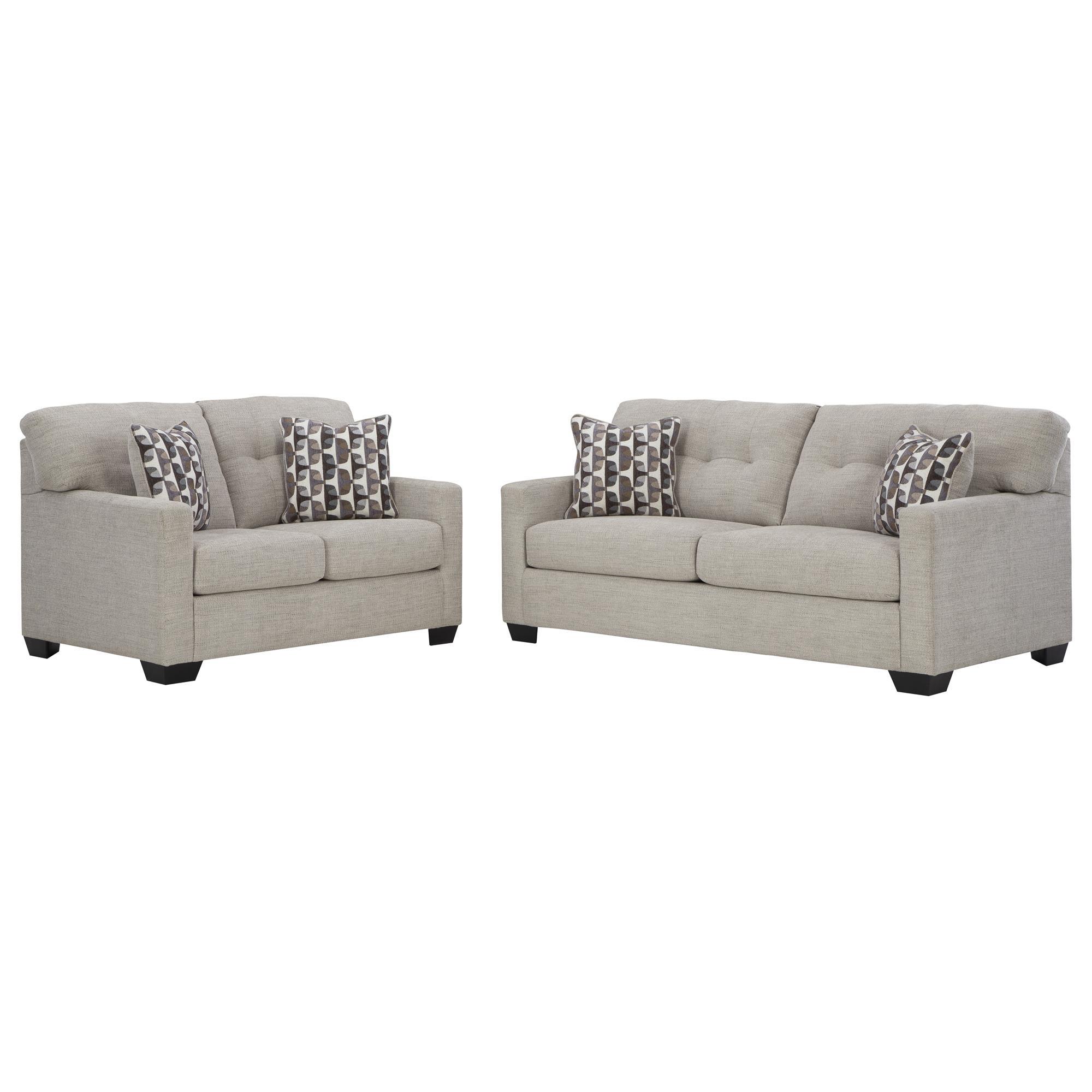 Ashley Mahoney Stationary Sofa and Loveseat Set in Pebble