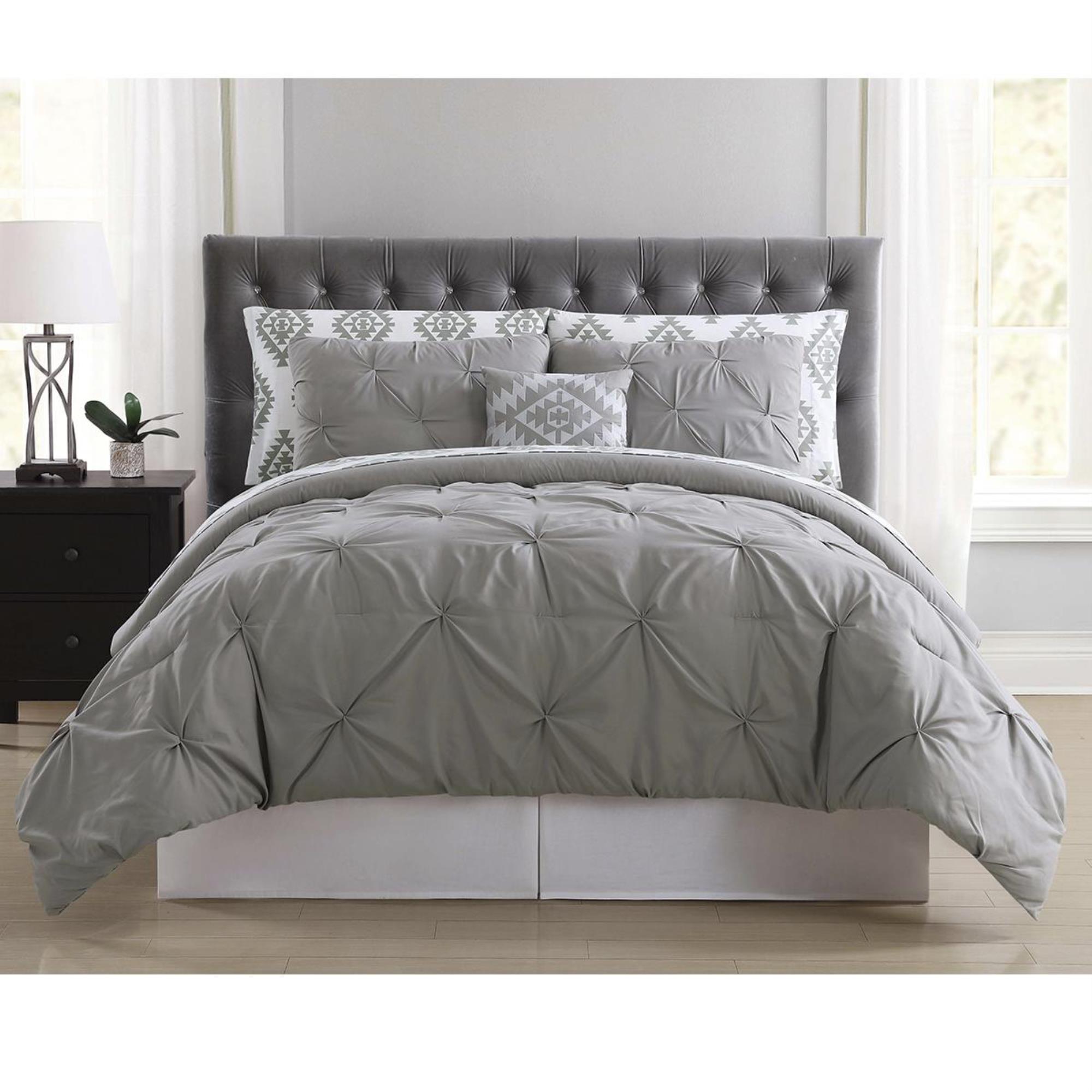 Pem America Pueblo Pleated 6-Piece Twin Bed in a Bag in Grey