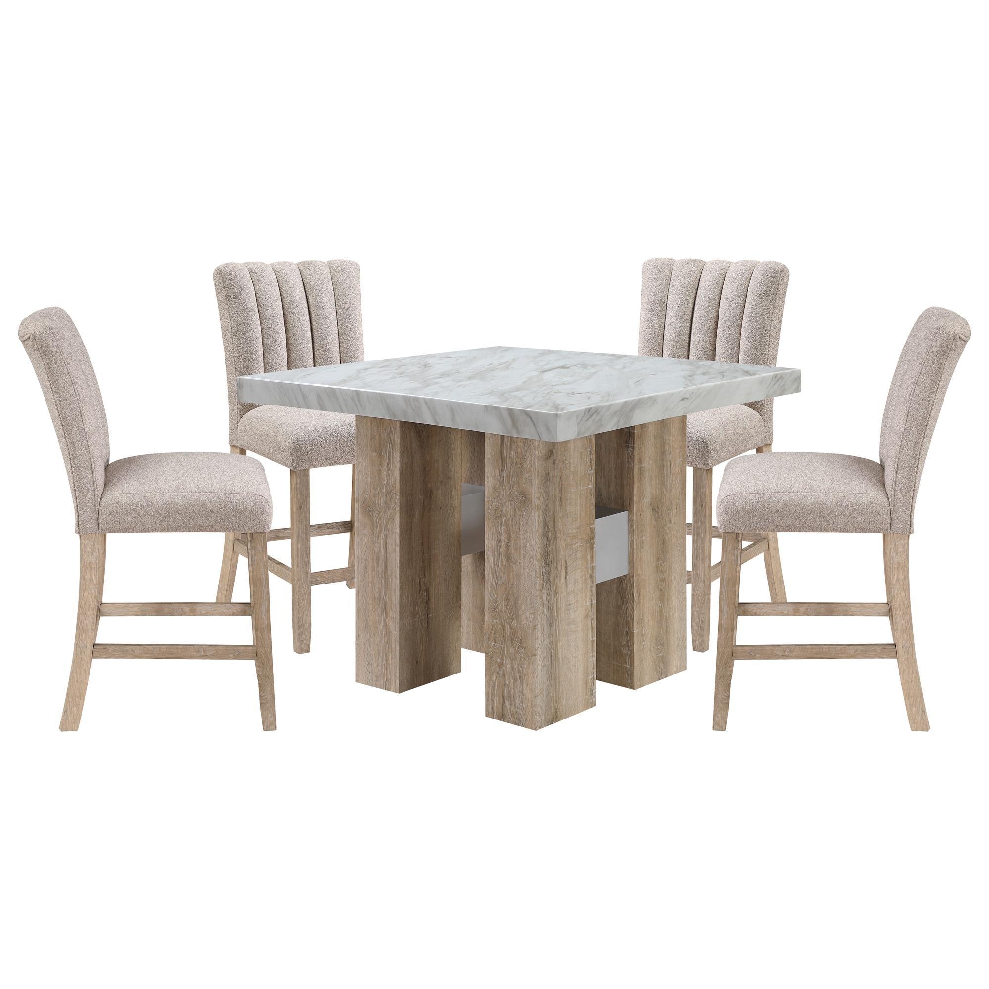 Modern Market 5-Piece Bar Height Dining Set in with Faux Stone Table Top